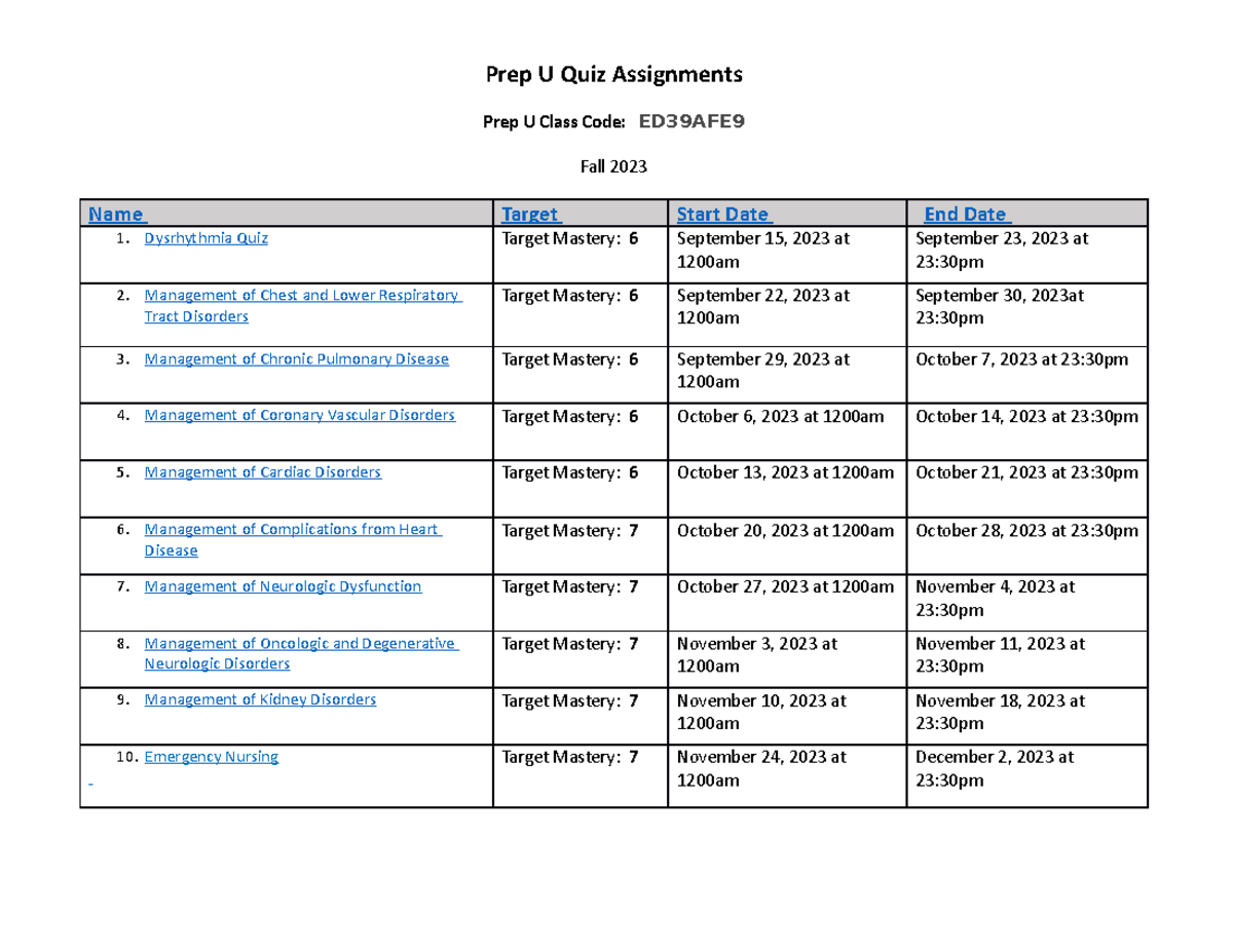 Fall 2023 Prep U Quiz Assignments - Prep U Quiz Assignments Prep U ...