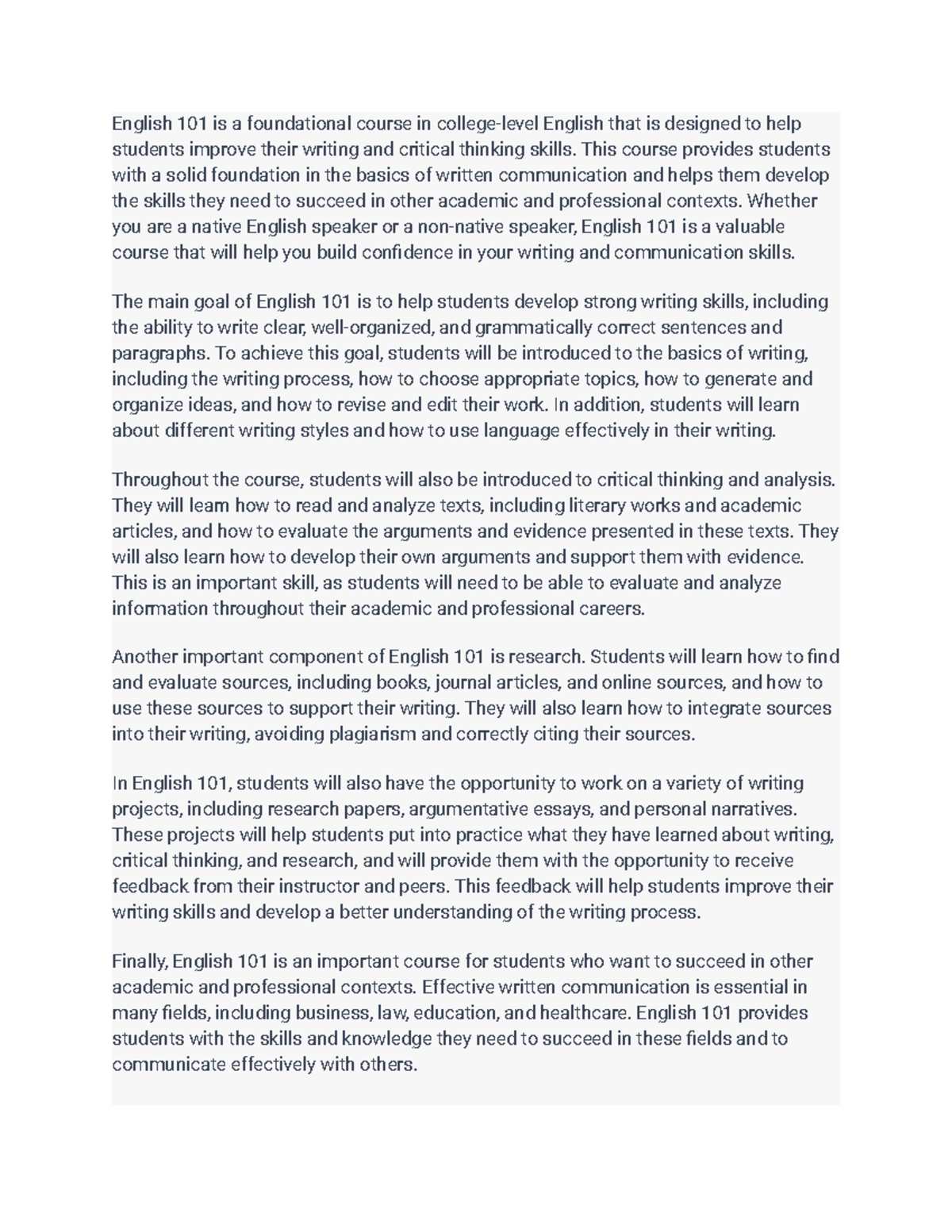 Chapter 1 notes - English 101 is a foundational course in college-level ...