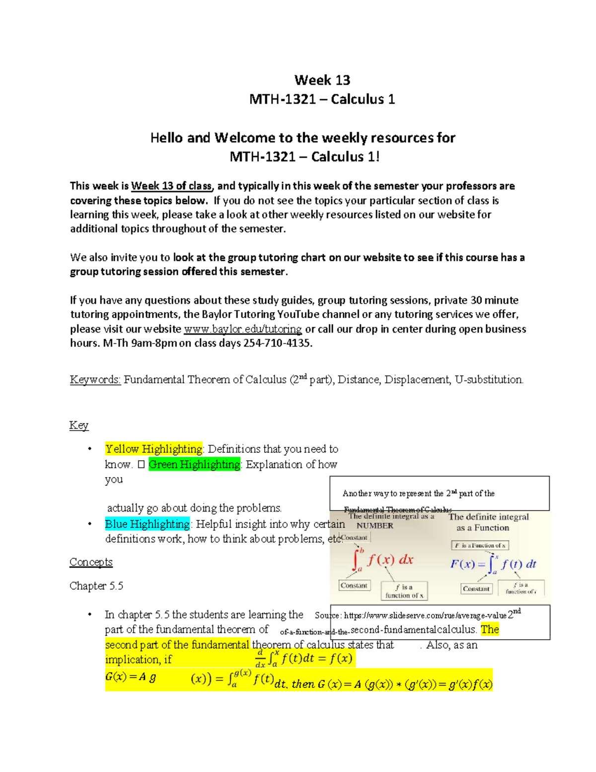Calculus 1 week13 - join - Week 13 MTH-1321 – Calculus 1 Hello and ...