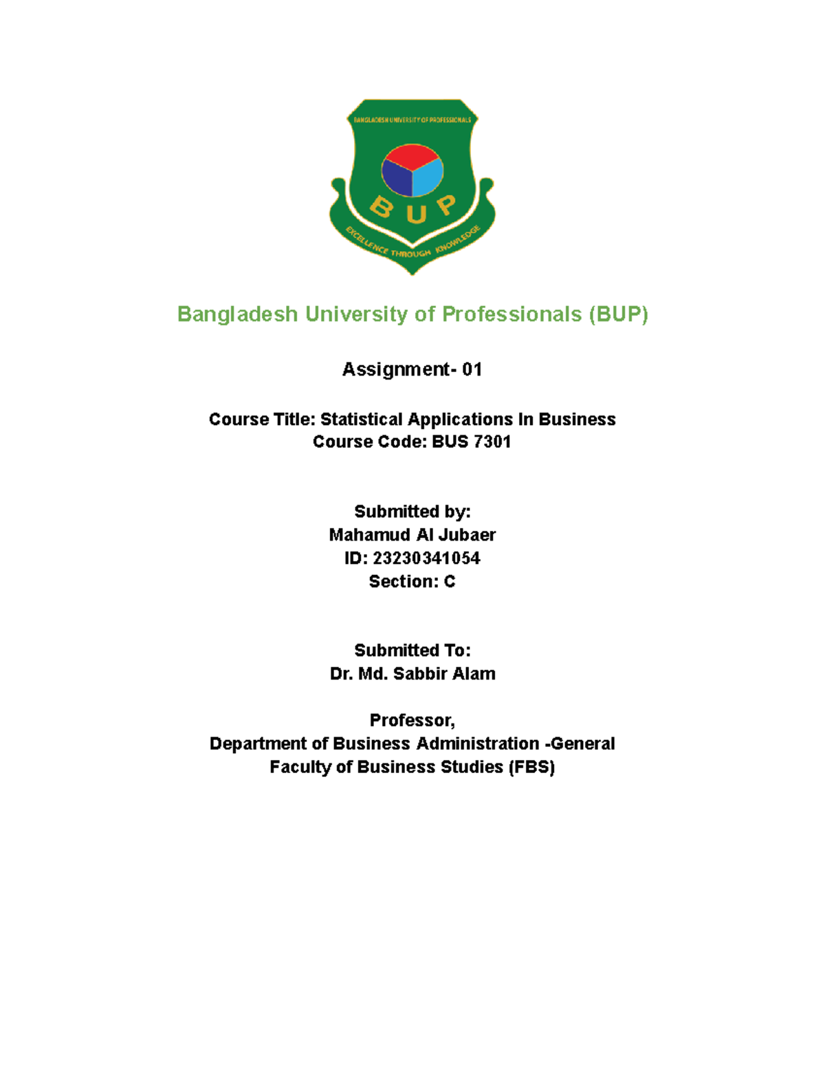 Bangladesh University of Professionals (BUP) - Business Statistic ...
