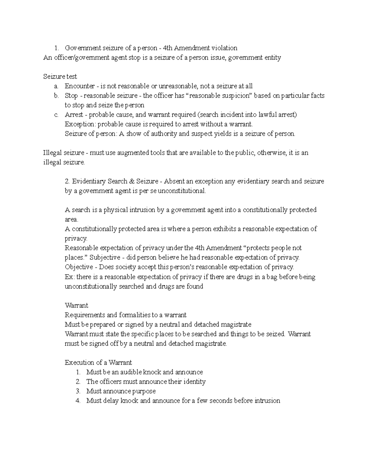 Criminal Procedure Notes - Government seizure of a person - 4th ...