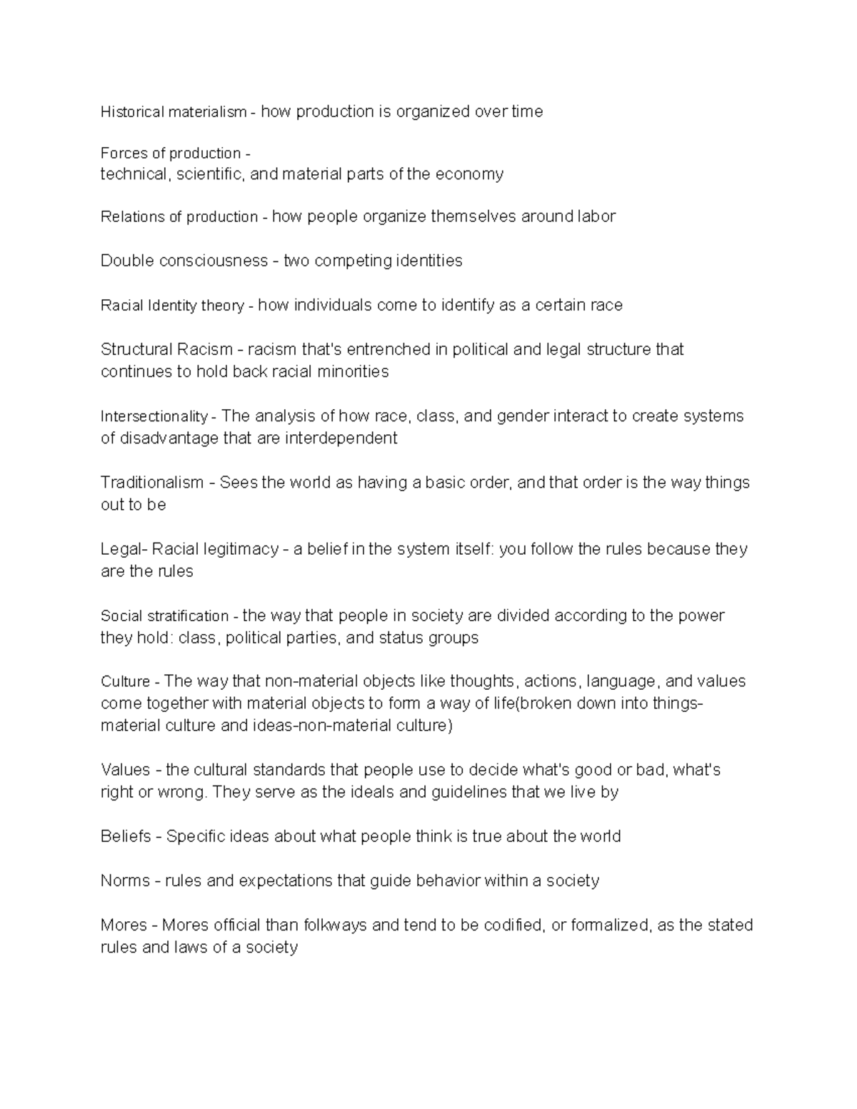 Sociology terms - production - Historical materialism - how production ...