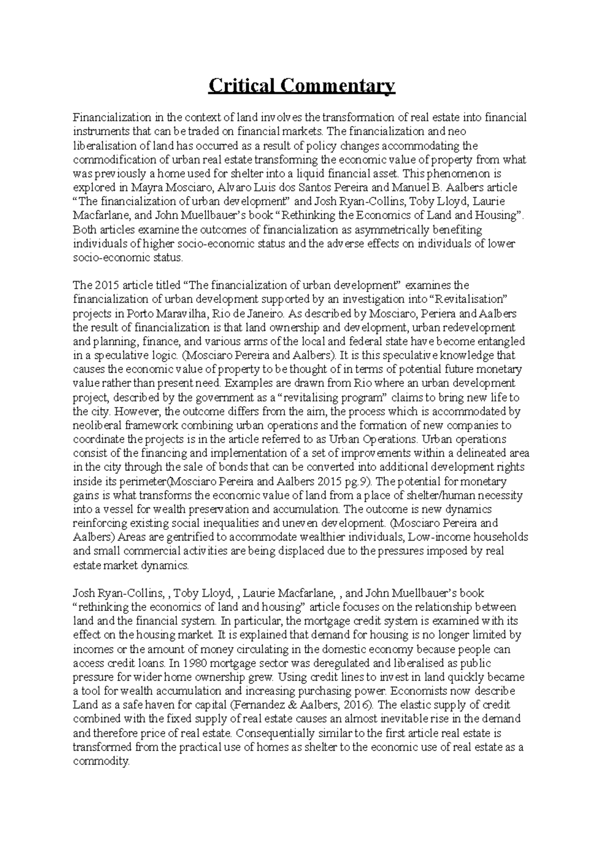 Critical Commentary Econ3009 - Critical Commentary Financialization in ...