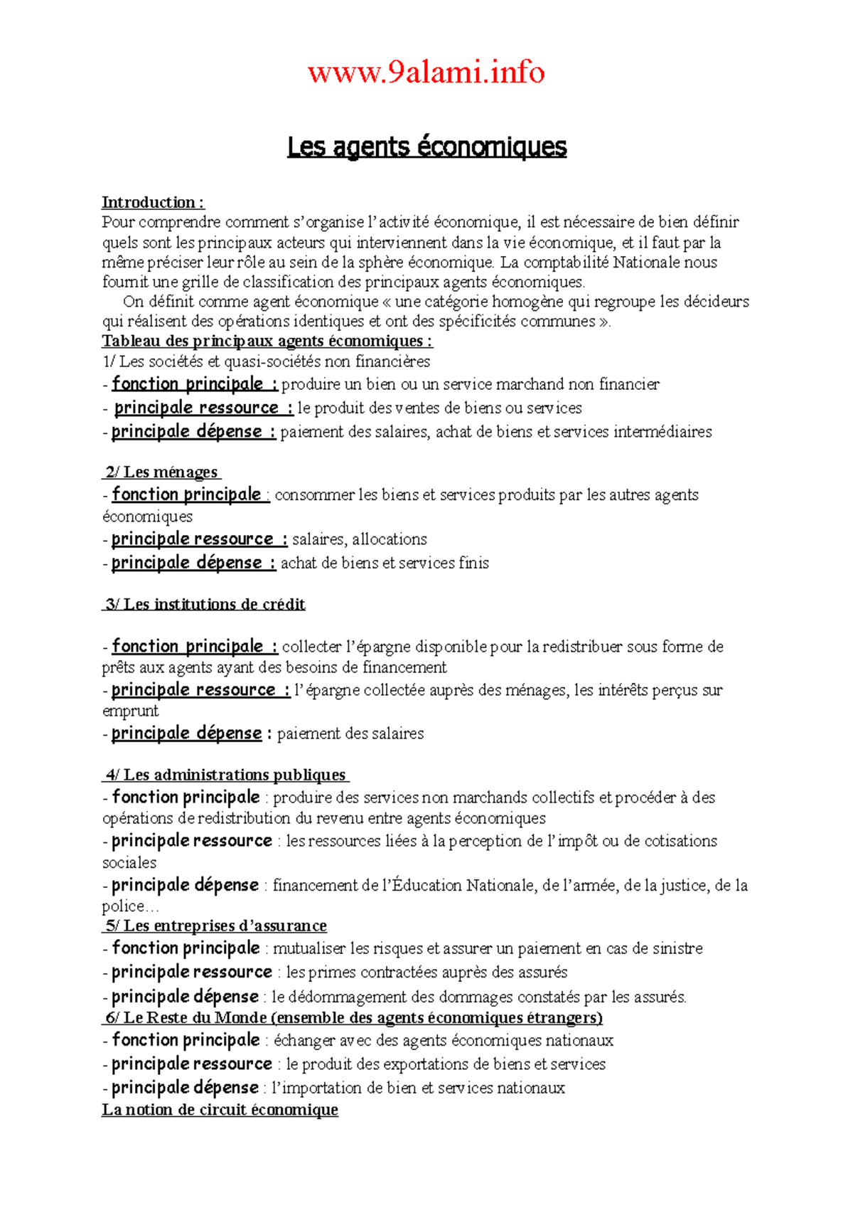 Les agents économiques - 9alami Les agents économiques Introduction ...