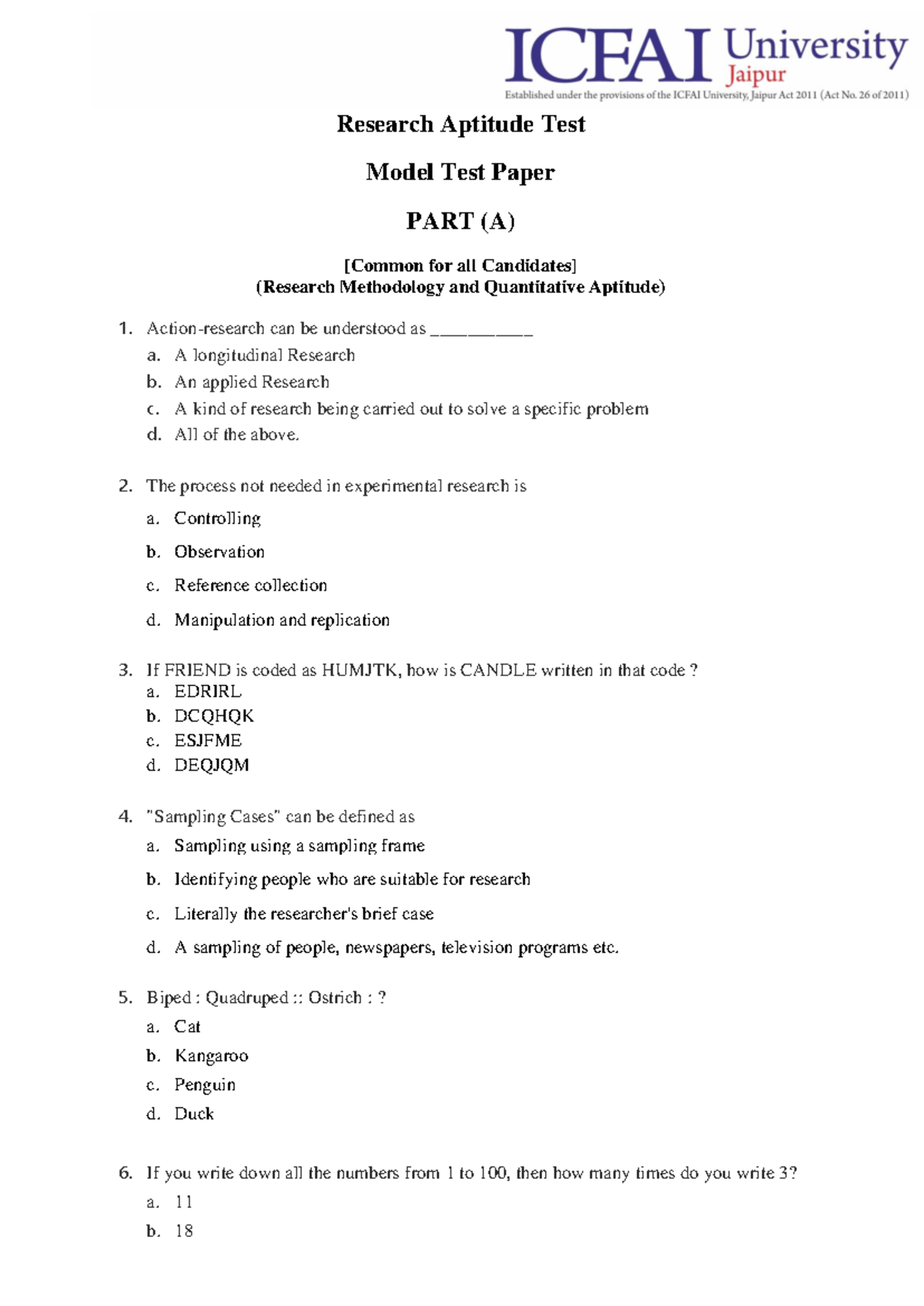 Ph D Entrance Model Test Paper 2023 - Research Aptitude Test Model Test ...