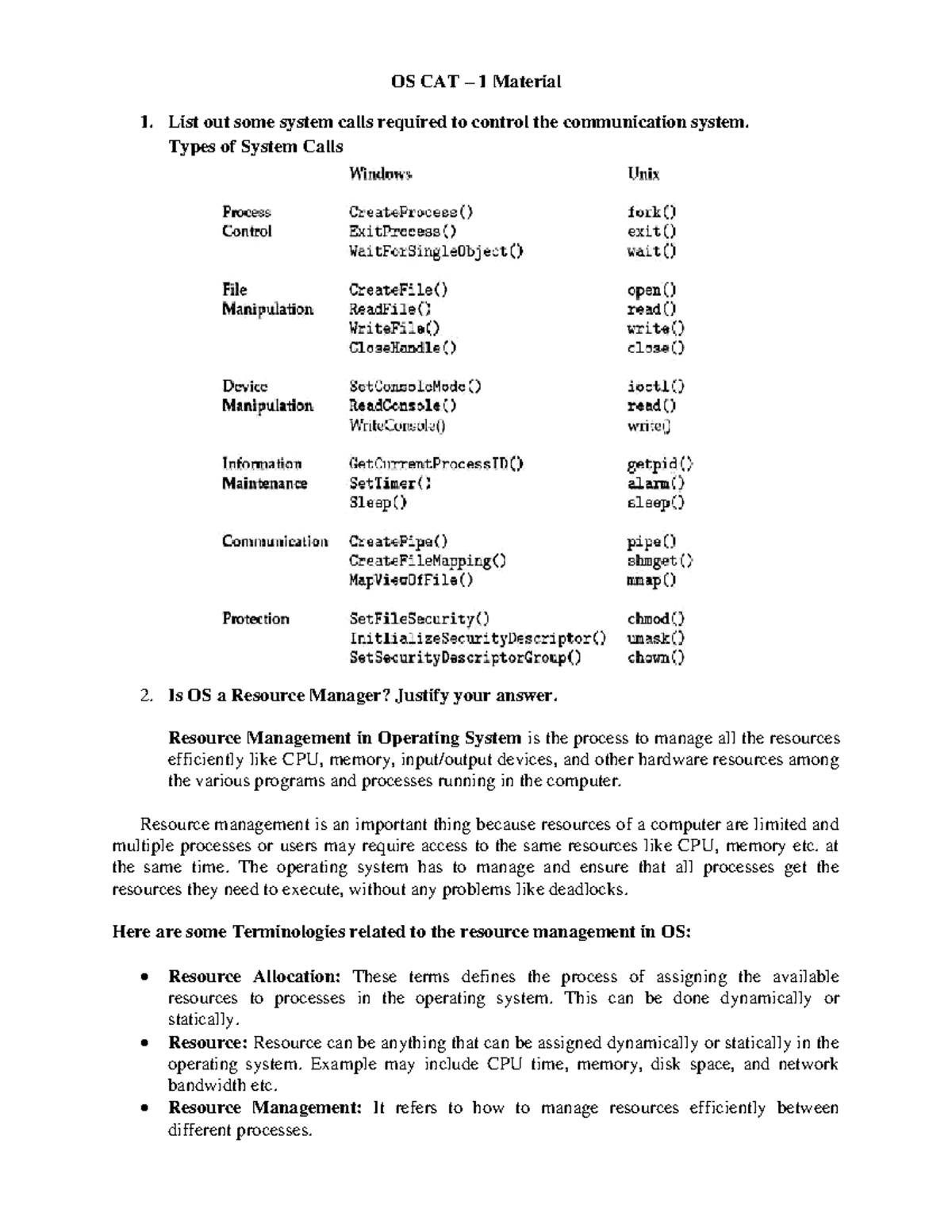OS Material - .jsshisvbdbis - OS CAT – 1 Material List out some system ...