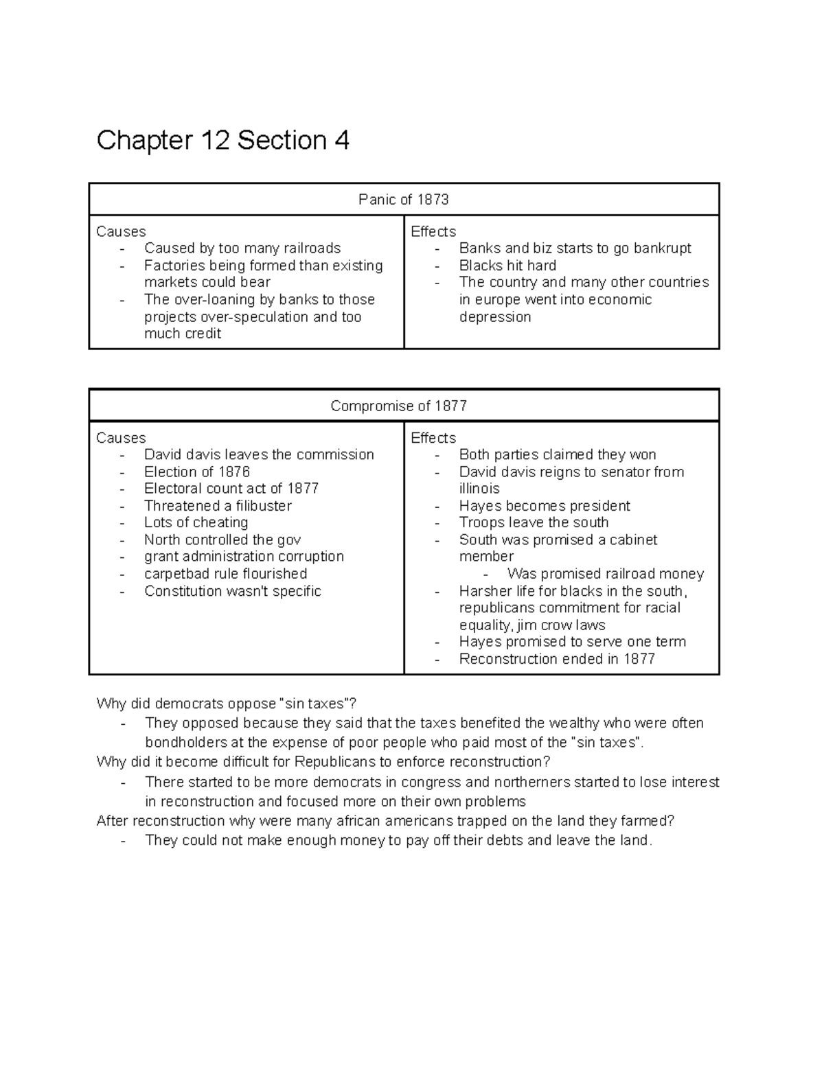 Chapter 12 Section 4 - Summary of the History of 1876 US - Chapter 12 ...