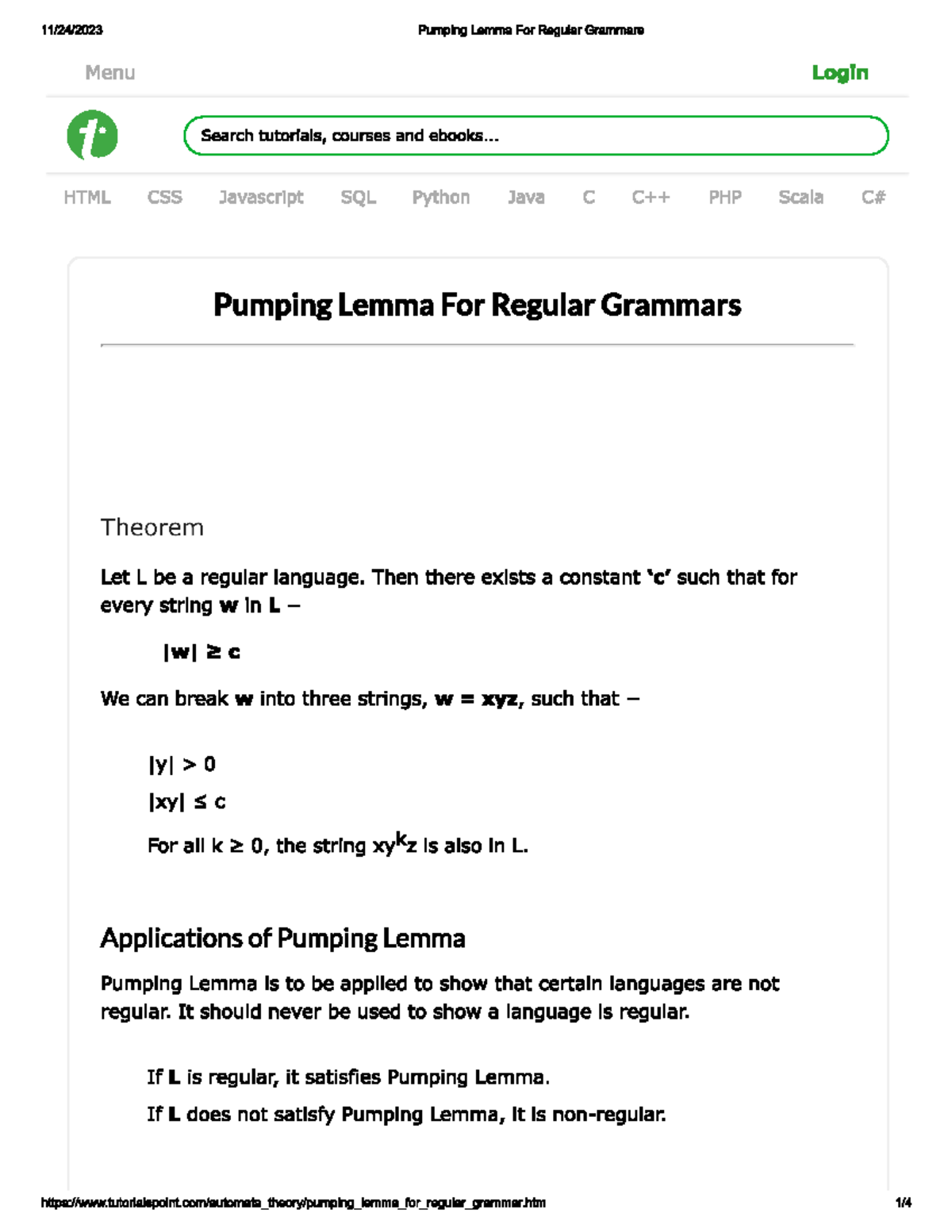 TOC Pumping Lemma For Regular Grammars - Theory of computation - Studocu