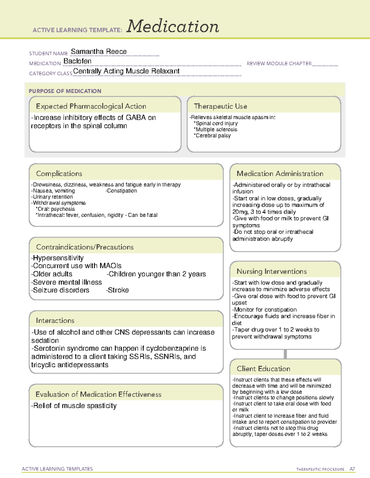 Baclofen - ACTIVE LEARNING TEMPLATES TherapeuTic procedure A Medication ...