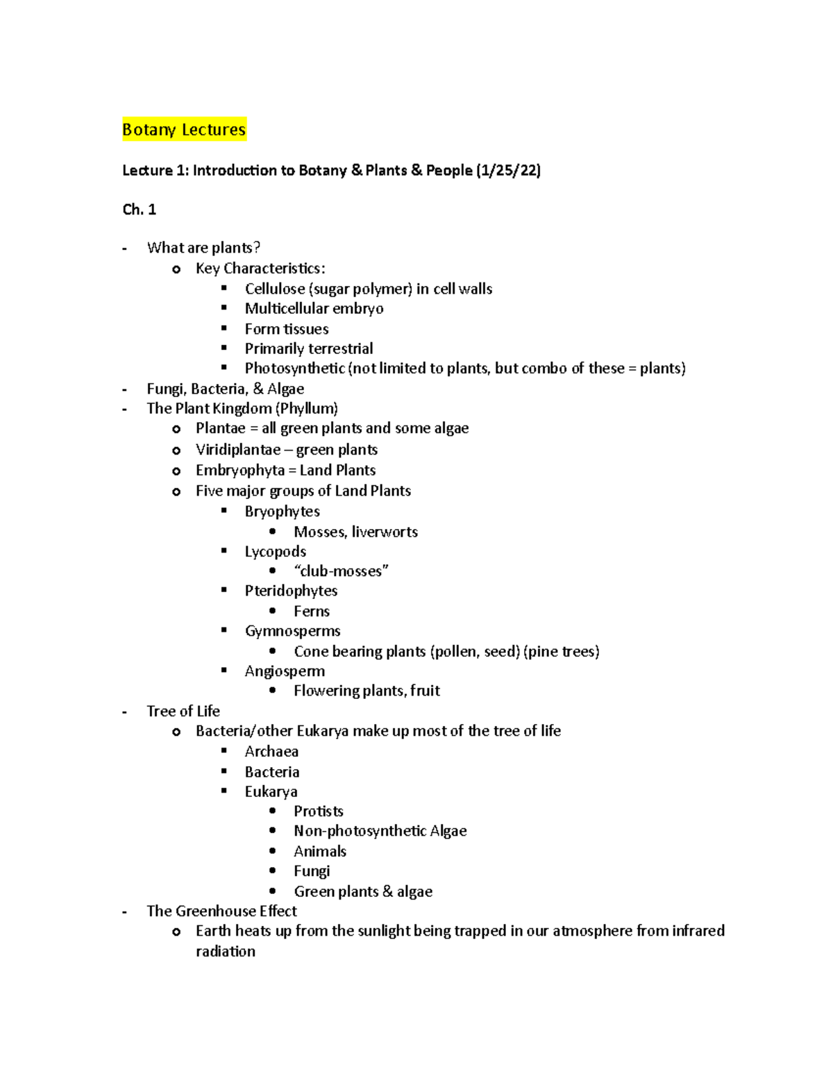 Botany Lectures - Botany Lectures Lecture 1: Introduction to Botany ...
