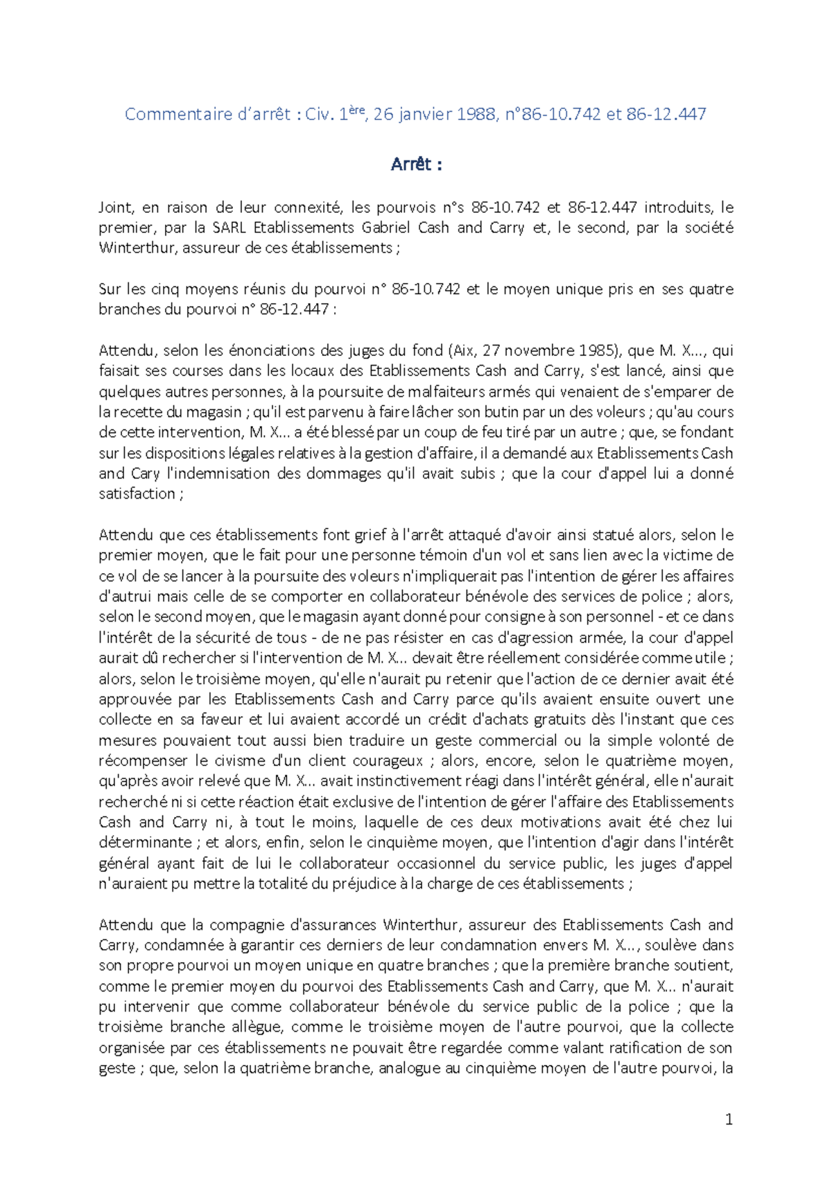 Exemple de commentaire rédigé - Commentaire d’arrêt : Civ. 1 ère , 26 ...