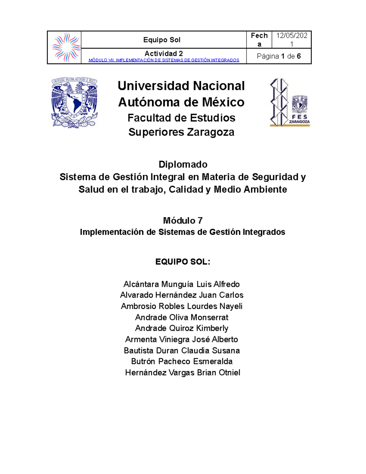 4G Implementacion de un SGI Actividad 2 Equipo Sol - Equipo Sol Fech a ...