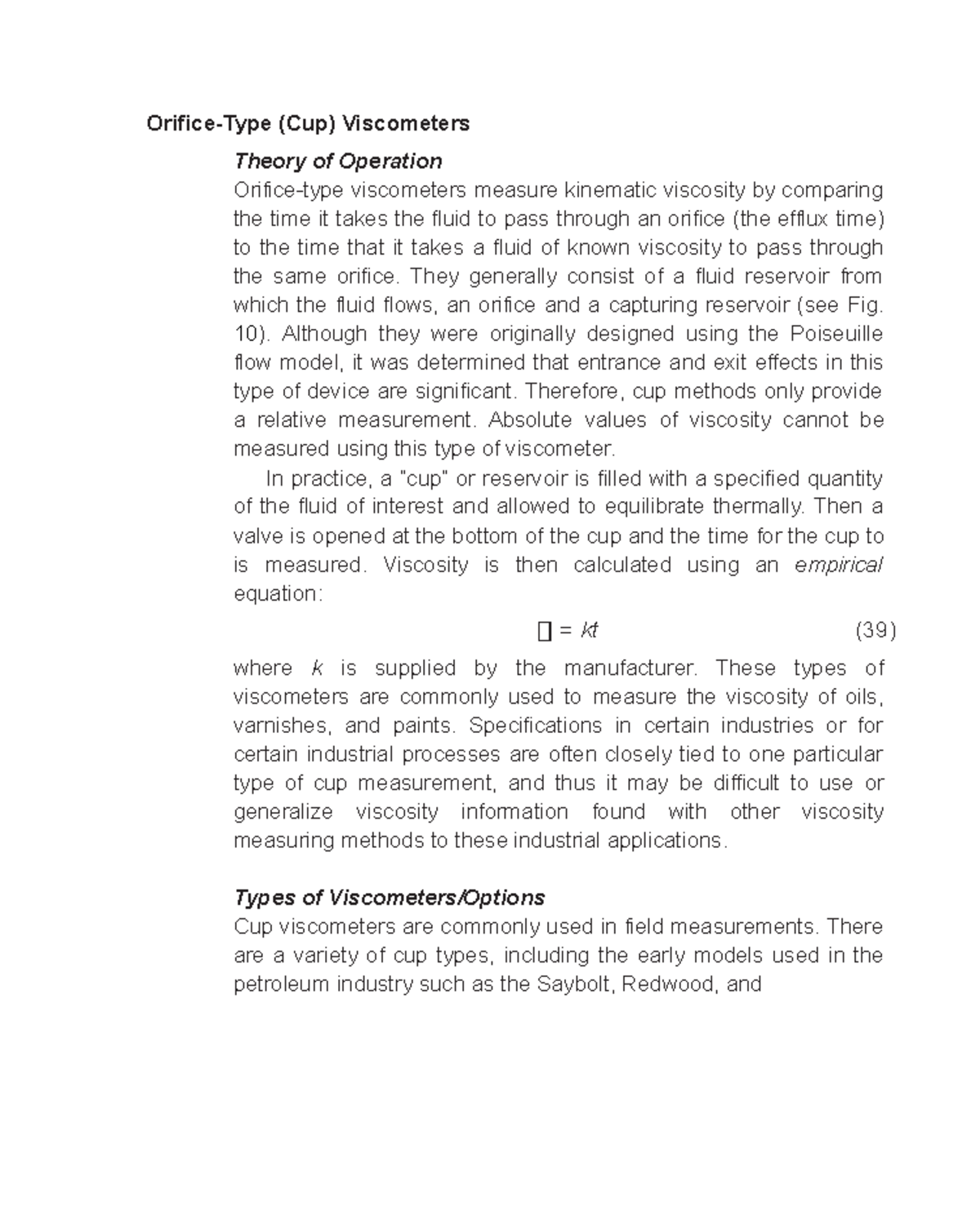 Orifice - Orifice-Type (Cup) Viscometers Theory of Operation Orifice ...