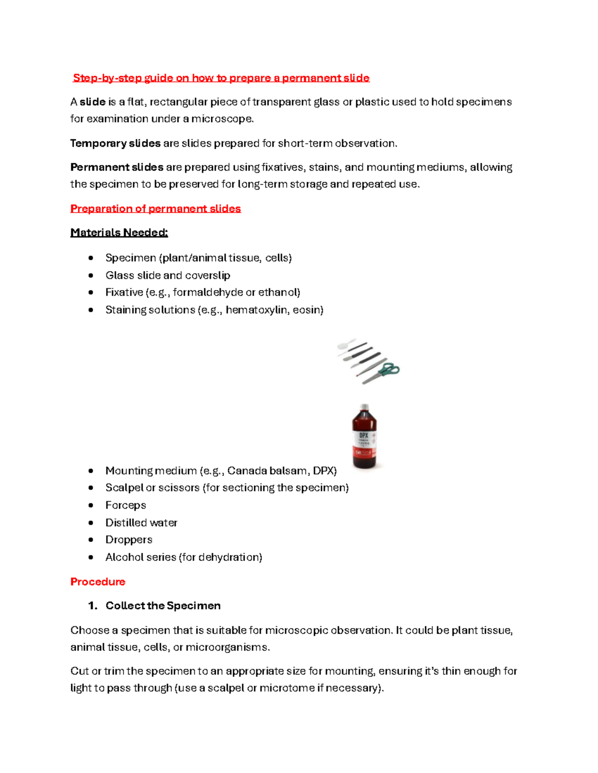 Preparations OF A Permanent Slide - Step-by-step guide on how to ...