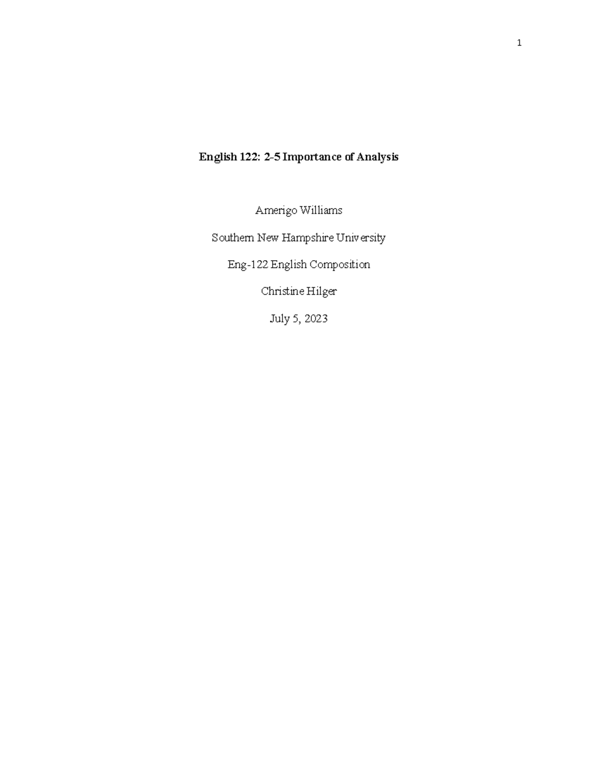 Eng 122 2-5 assignment - Importance of analysis - English 122: 2-5 ...