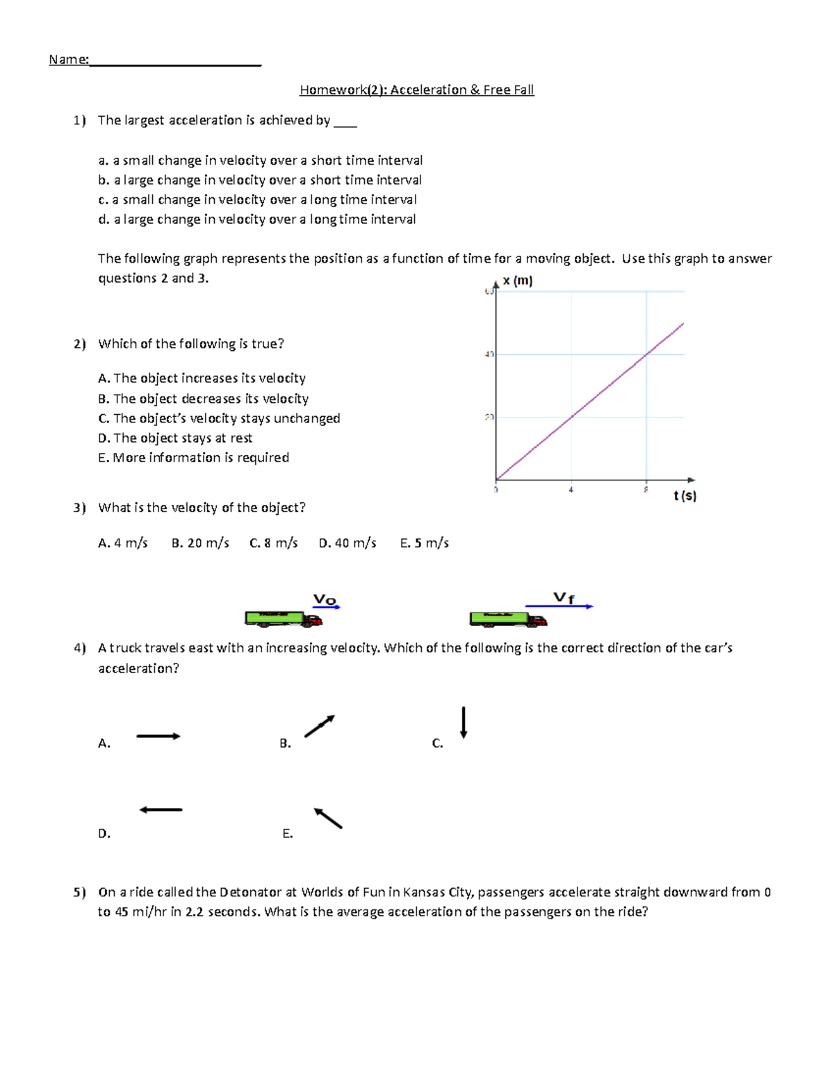 1-D Kinematics HW - This works - Name:_______________________ Homework ...