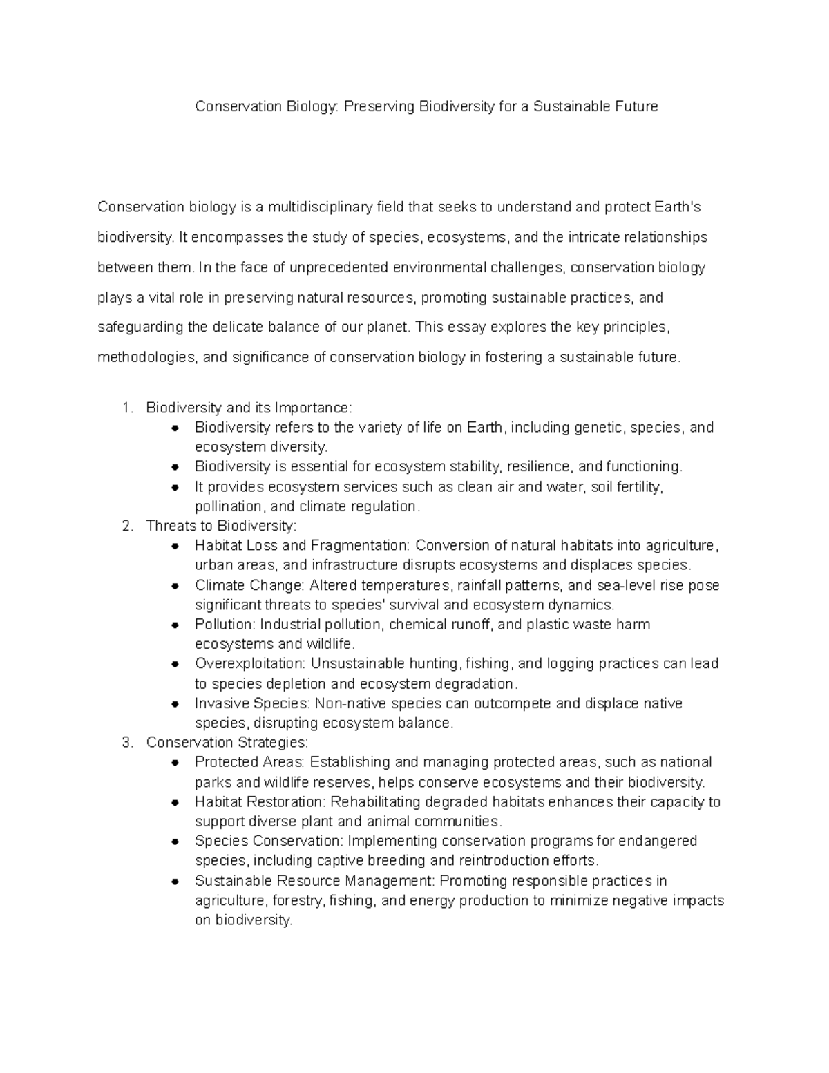 Conservation Biology Preserving Biodiversity - It encompasses the study ...