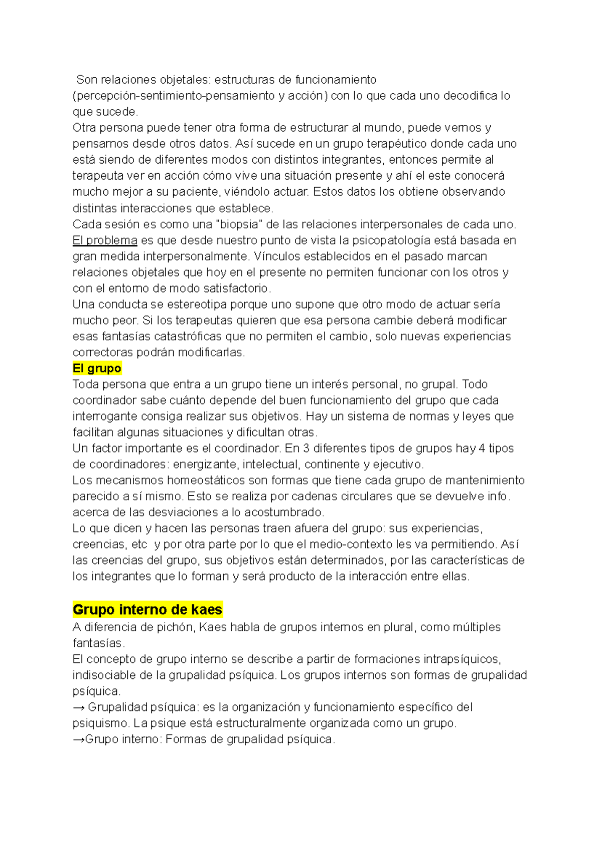 resumen pequeños grupos - Son relaciones objetales: estructuras de ...