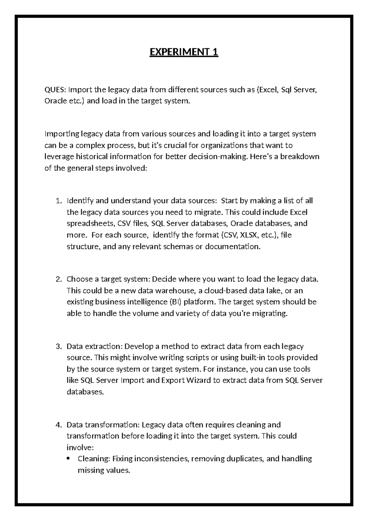 Business Administration Practical - EXPERIMENT 1 QUES: Import the ...