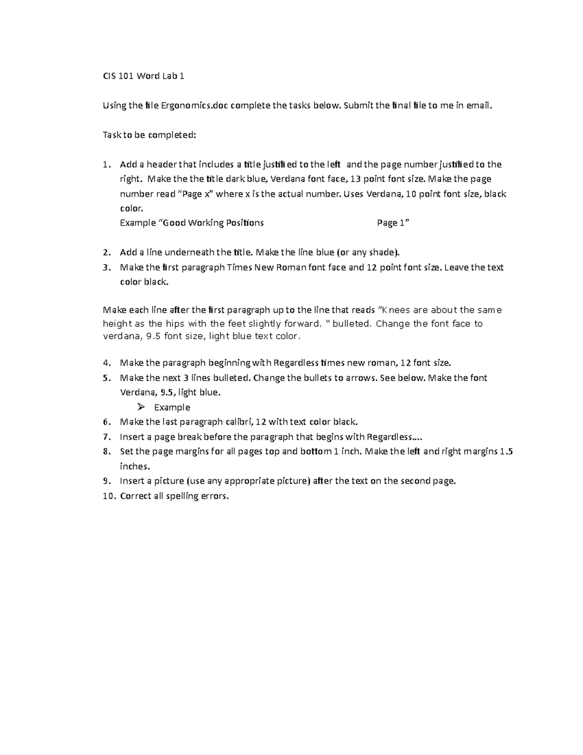 Cis 101 Word Assignment Instructions Lab 1 Cis 101 Word Lab 1 Using The File Ergonomics