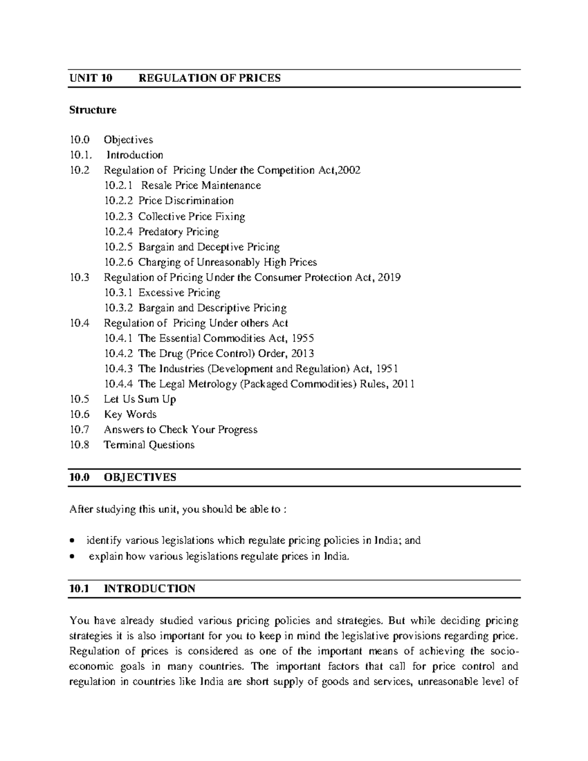 Prices - useful - UNIT 10 REGULATION OF PRICES Structure 10 Objectives ...