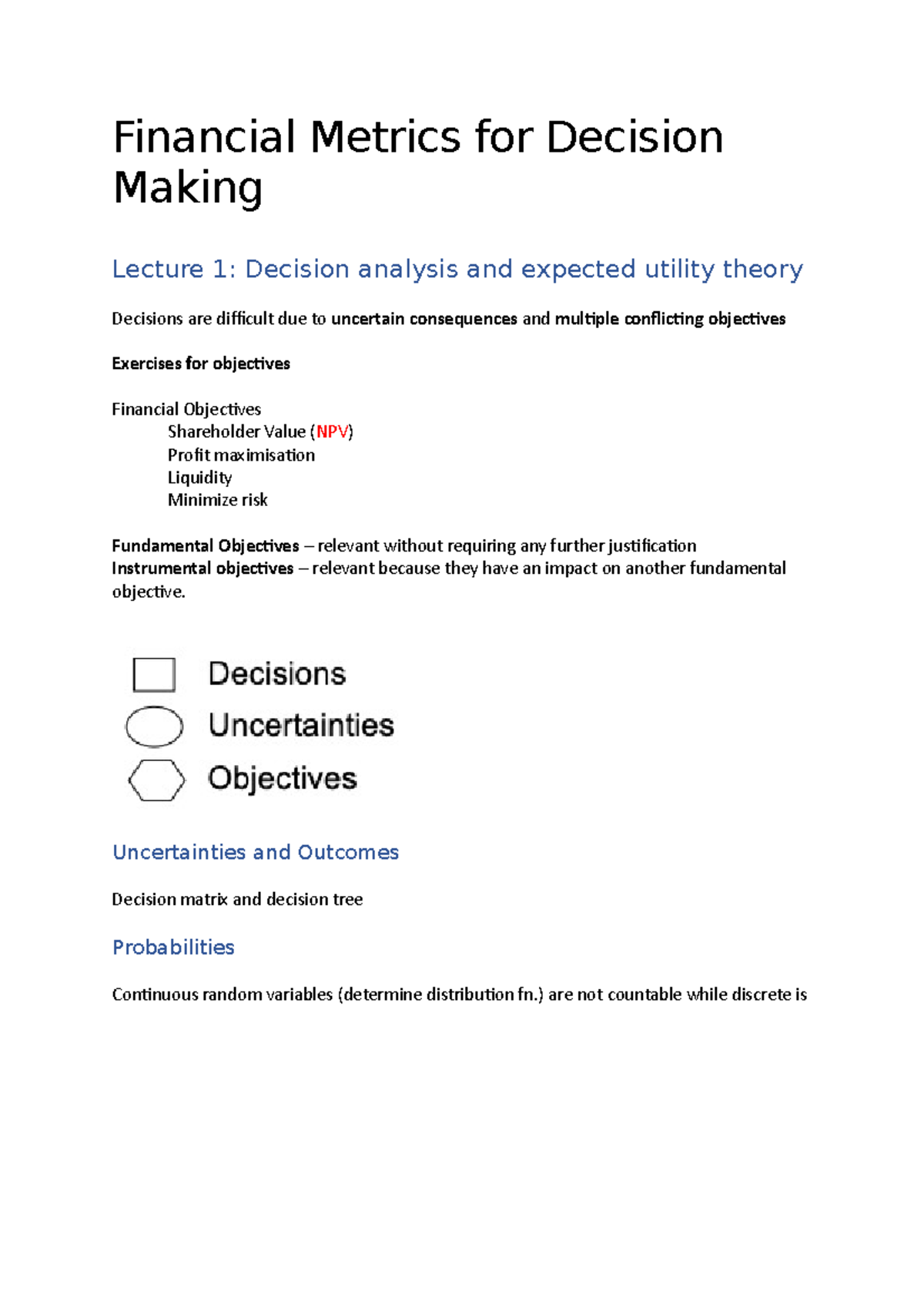 Financial Metrics for Decision Making Notes - Financial Metrics for ...