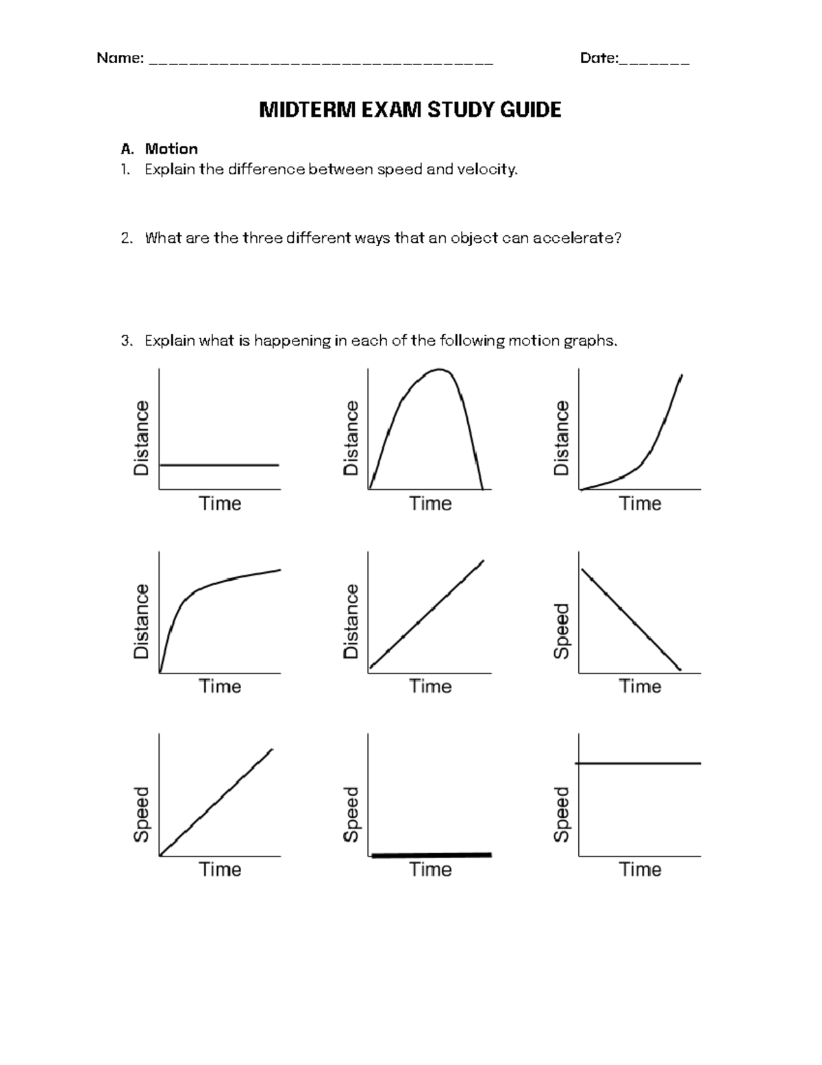 Midterm Study Guide - dhhebdnc - MIDTERM EXAM STUDY GUIDE A. Motion ...
