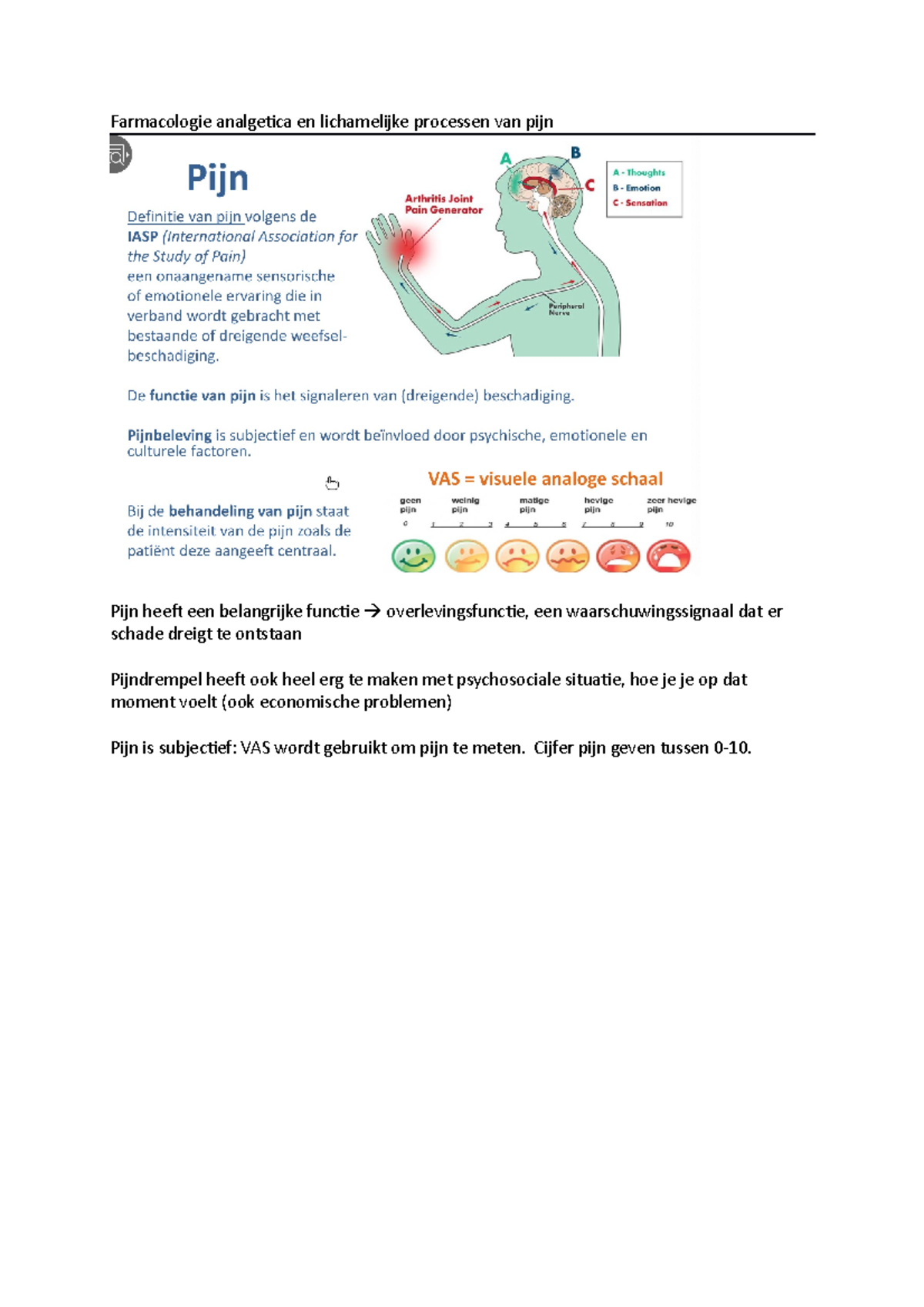 Farmacologie analgetica en lichamelijke processen van pijn - Cijfer ...