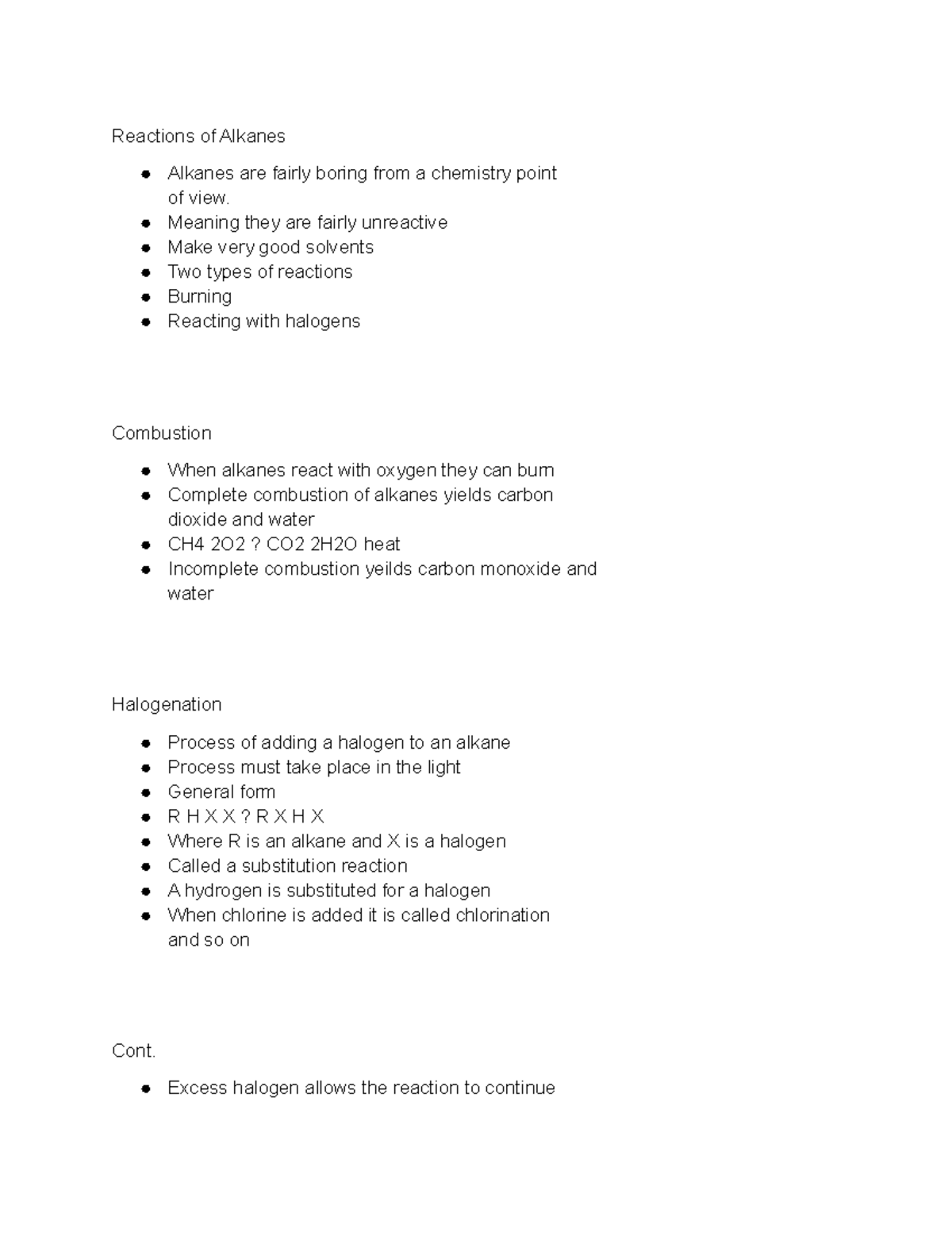 Organic Chemistry Part 4 - Reactions of Alkanes Alkanes are fairly ...