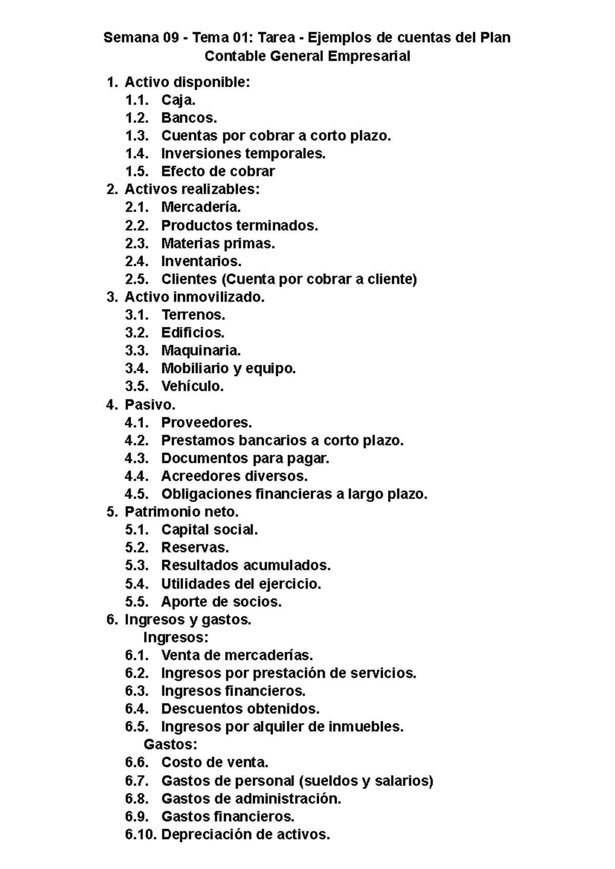 5ejemplos semana 9 - Semana 09 - Tema 01: Tarea - Ejemplos de cuentas del Plan Contable General ...