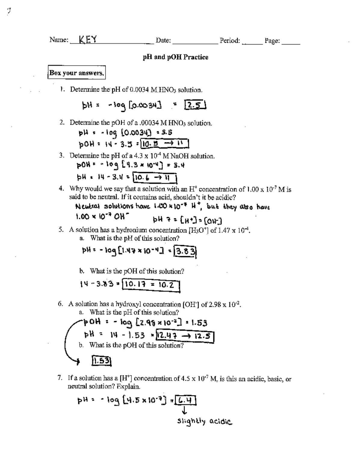 P H and p OH Practice Answers - General Education - Studocu