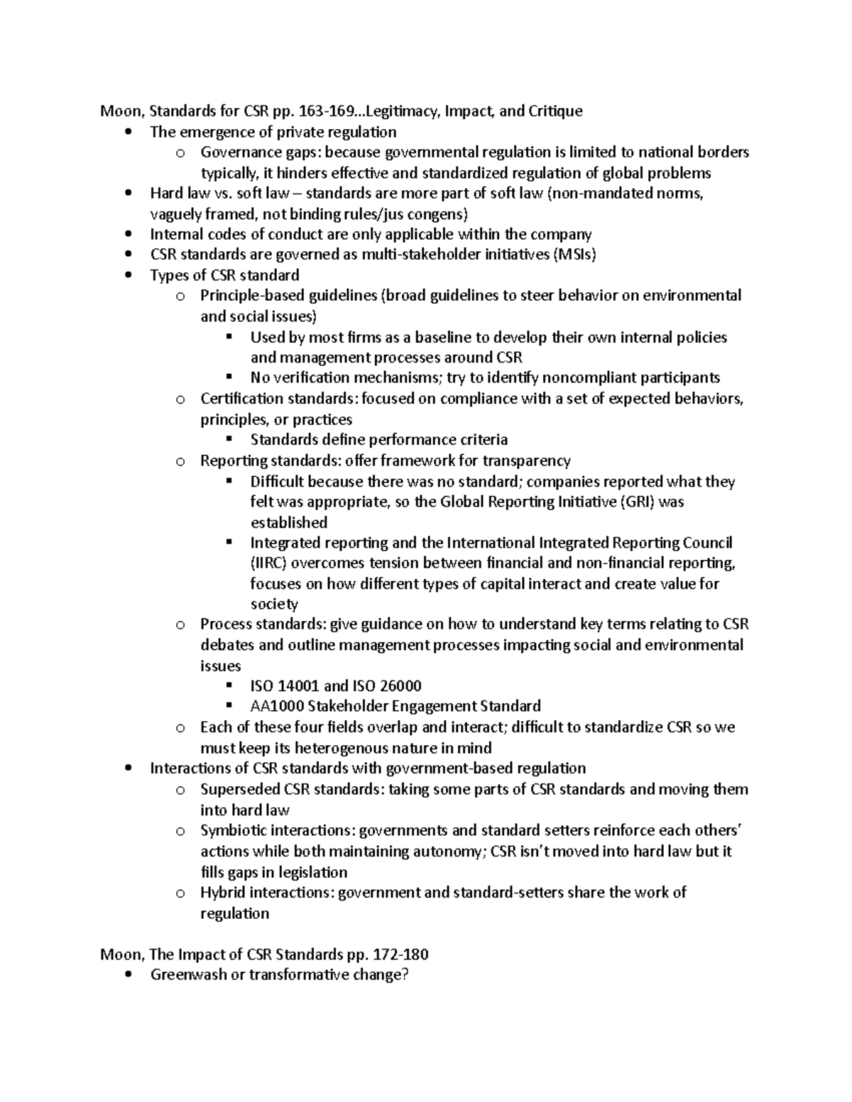 MGT 408 Module 5 Reading Notes - Moon, Standards for CSR pp. 163-169 ...