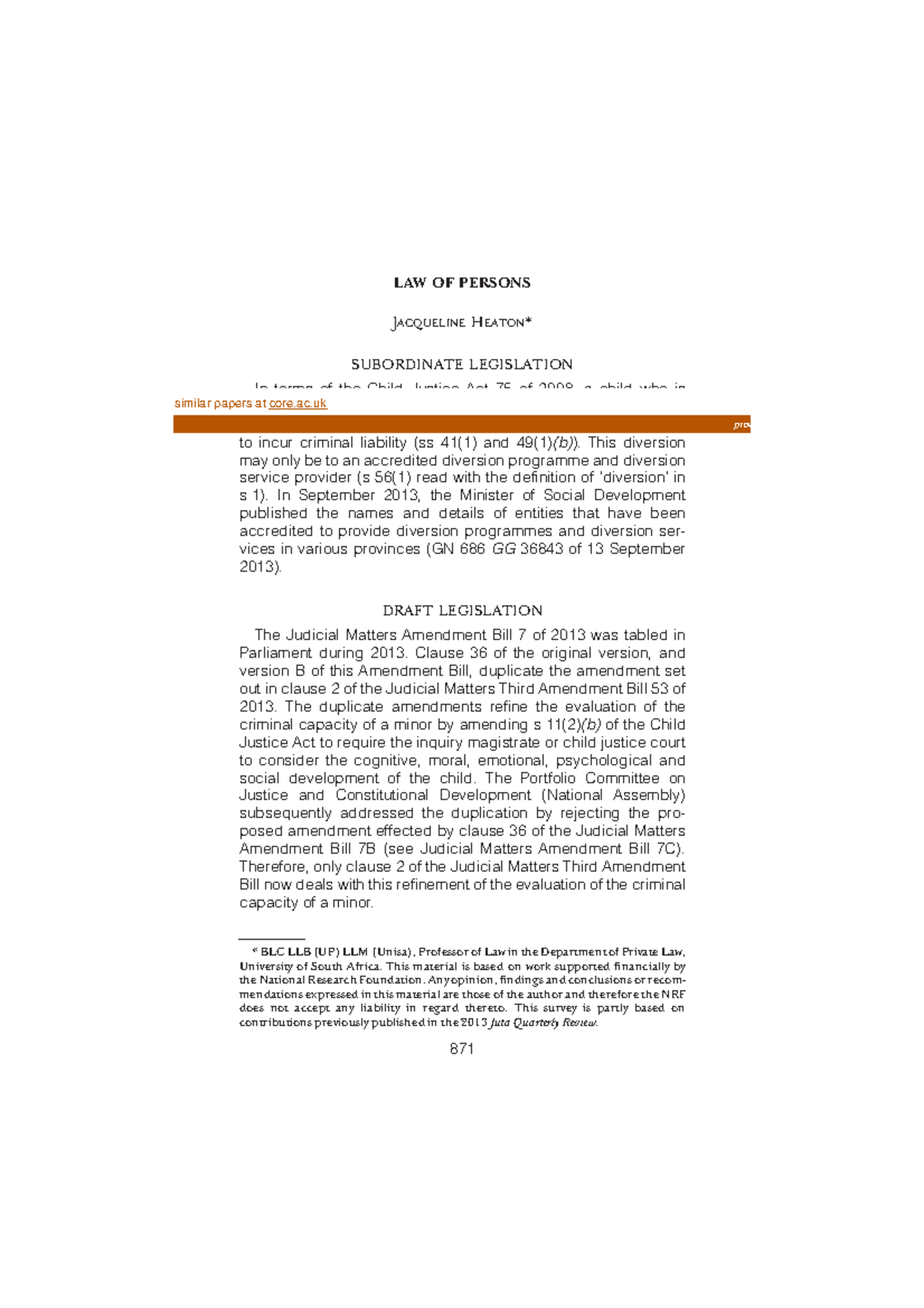 43177607 - Summary The South African Law of Persons - LAW OF PERSONS J ...