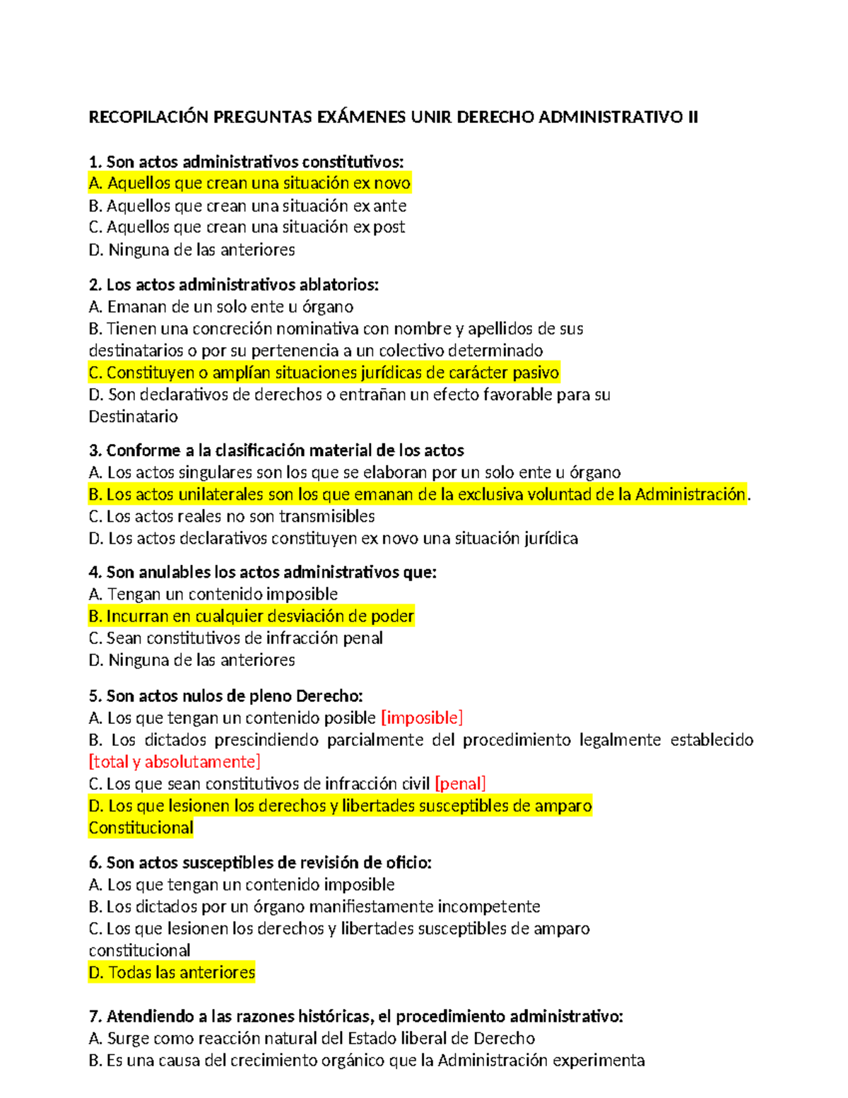 Recop. Preguntas EXÁ Menes UNIR Derecho Administrativo II - RECOPILACIÓN PREGUNTAS EXÁMENES UNIR ...