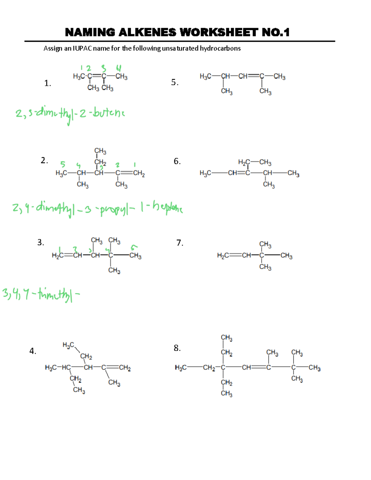 Naming AND Writing Structural Formula OF Alkenes Alkynes - Organic ...