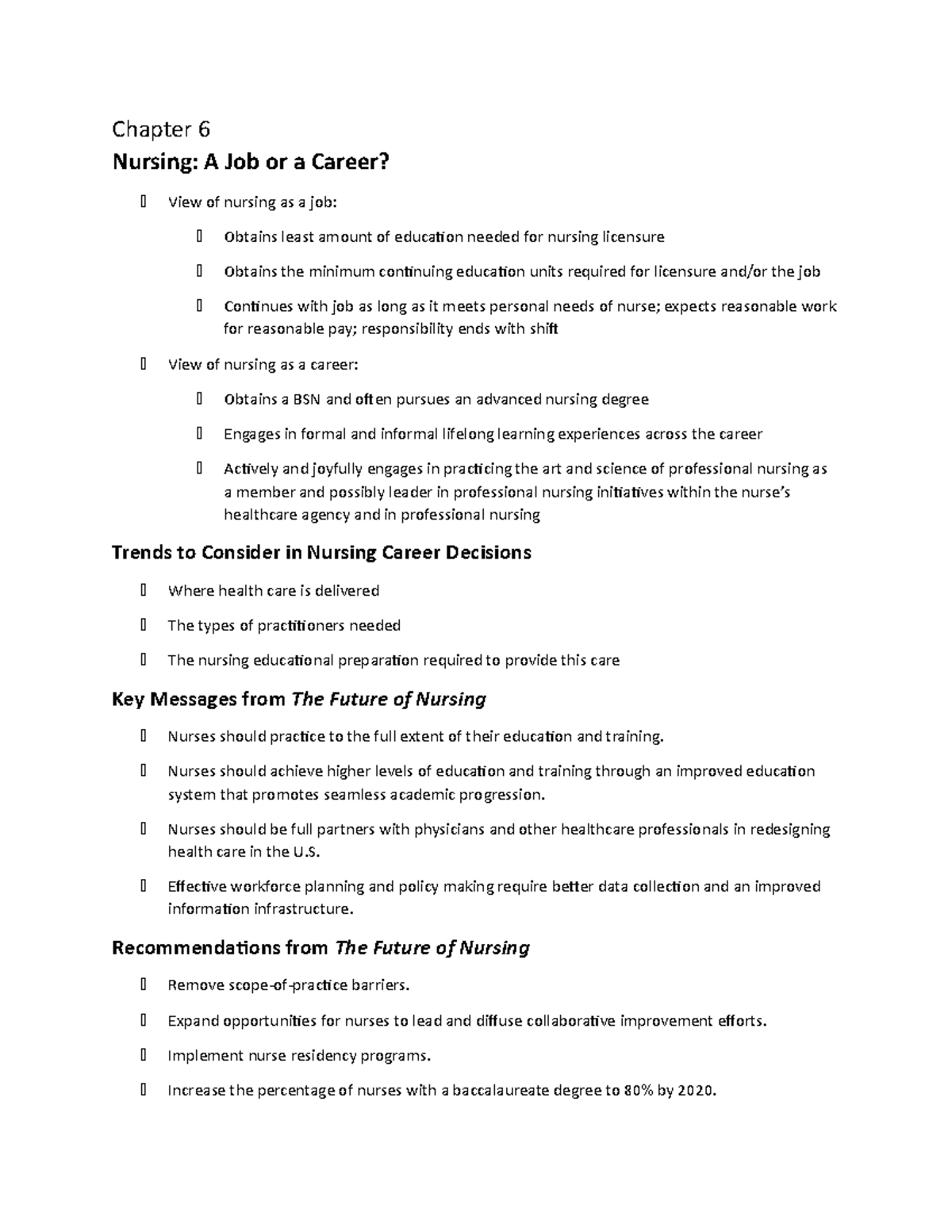 Chapter 6 Outline - This document discusses nursing as a job and/or a ...
