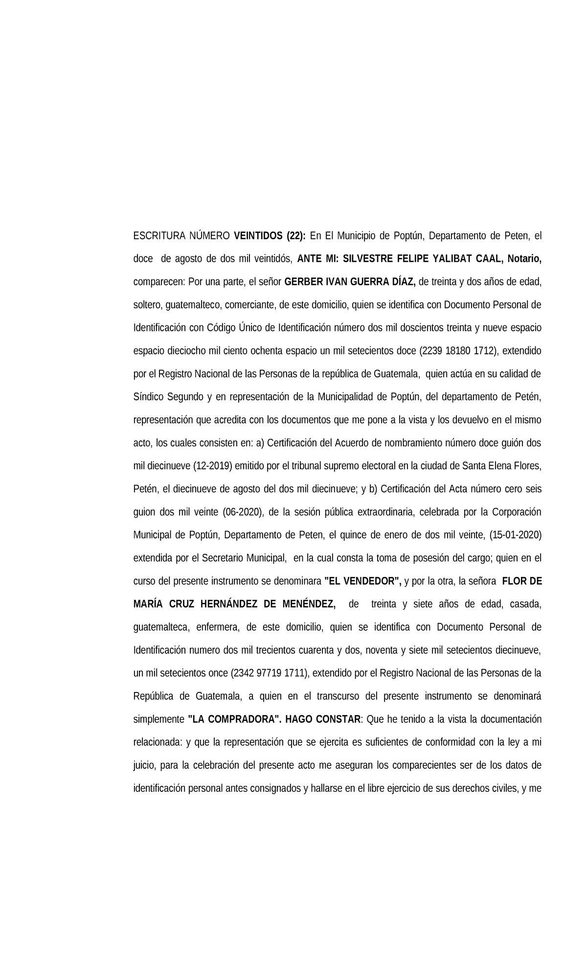 Escritura Publica DE Desmembracion Municipal Poptún - ESCRITURA NÚMERO ...