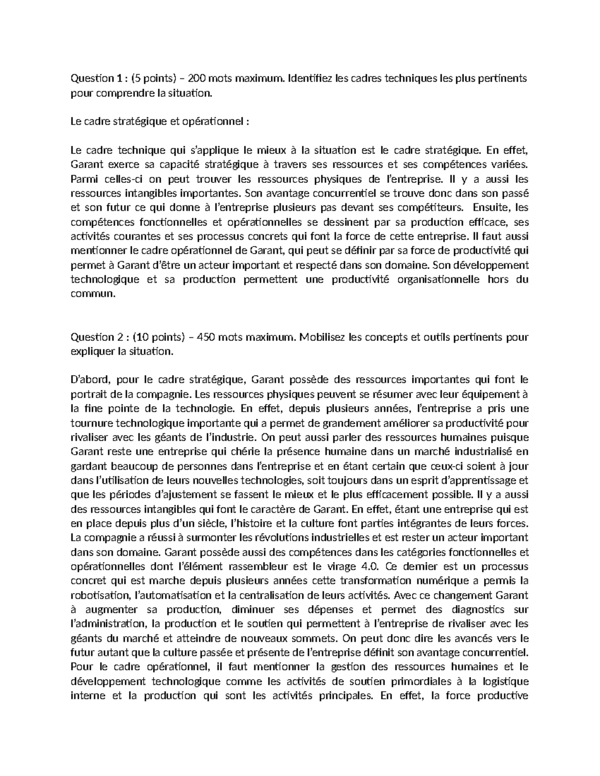 Intra Management - Question 1 : (5 points) – 200 mots maximum ...