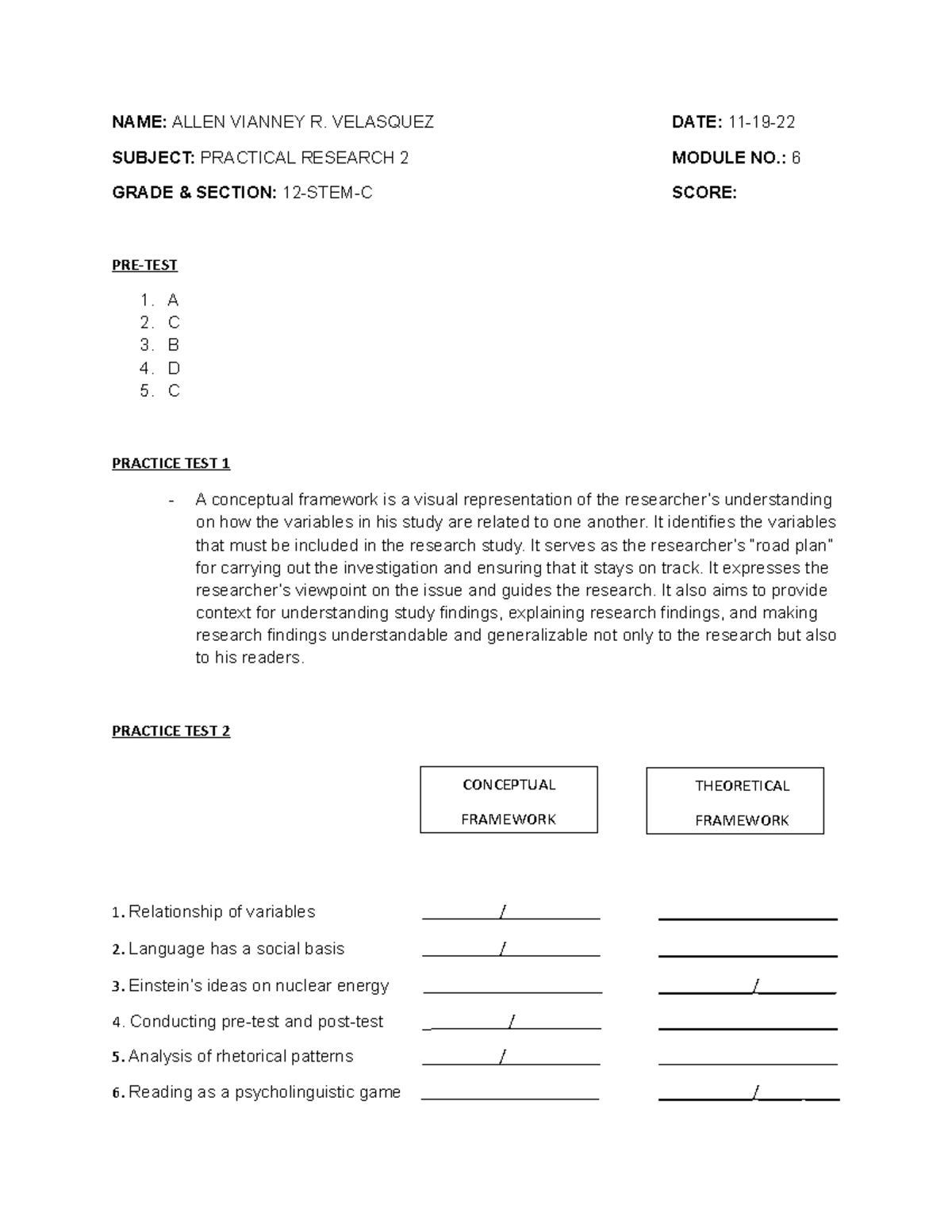 Practical Research answers for grade 12 - NAME: ALLEN VIANNEY R ...