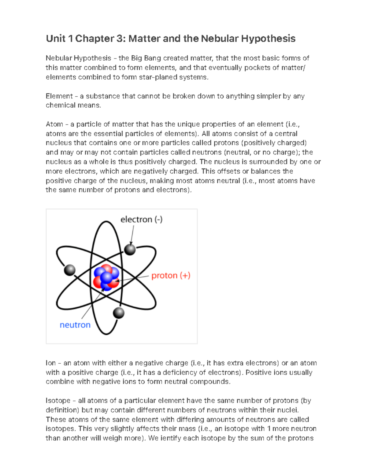 Unit 1 Chapter 3: Matter and the Nebular Hypothesis - Unit 1 Chapter 3: Matter and the Nebular ...
