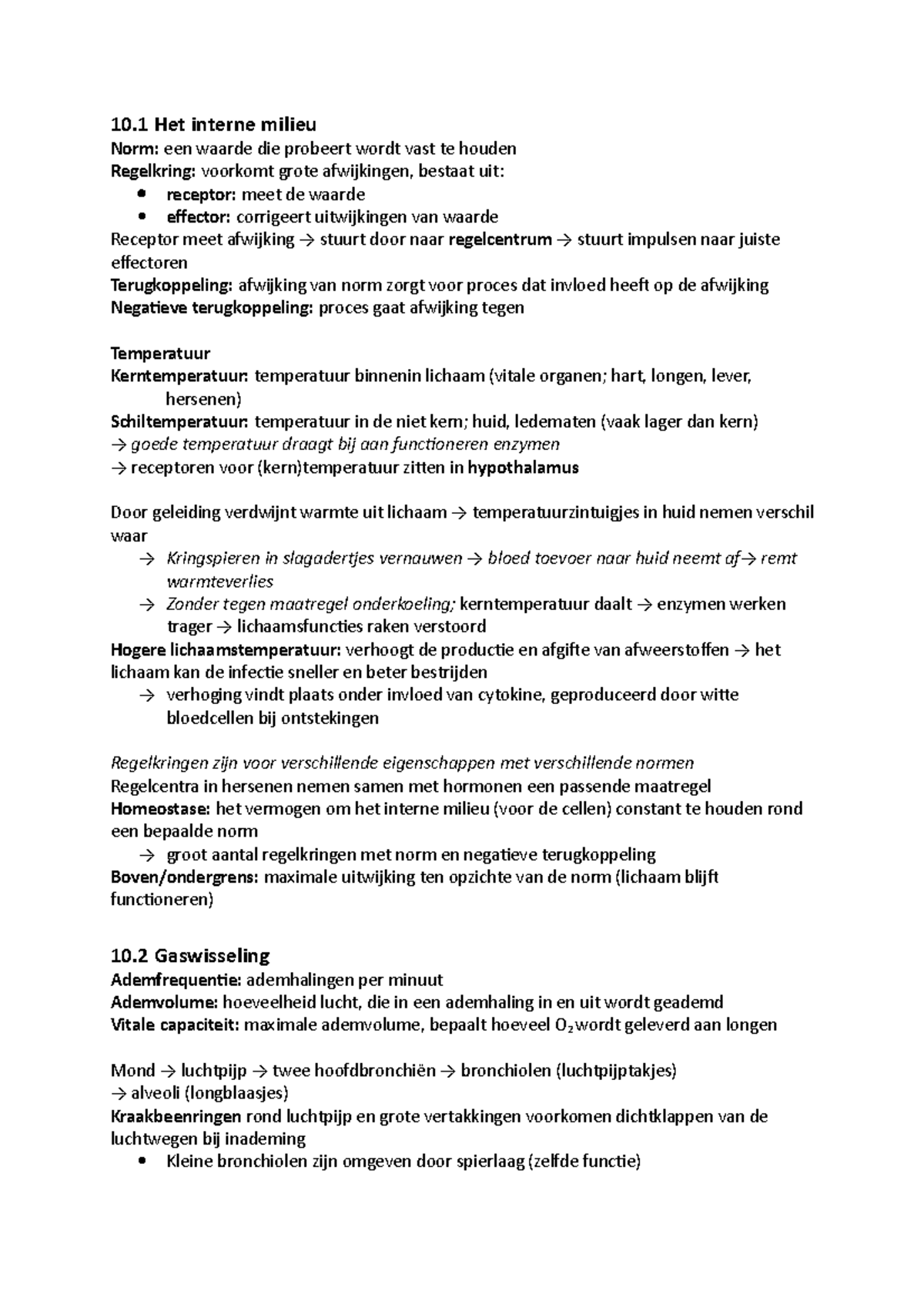 Biologie 15-11 samenvat - 10 Het interne milieu Norm: een waarde die ...