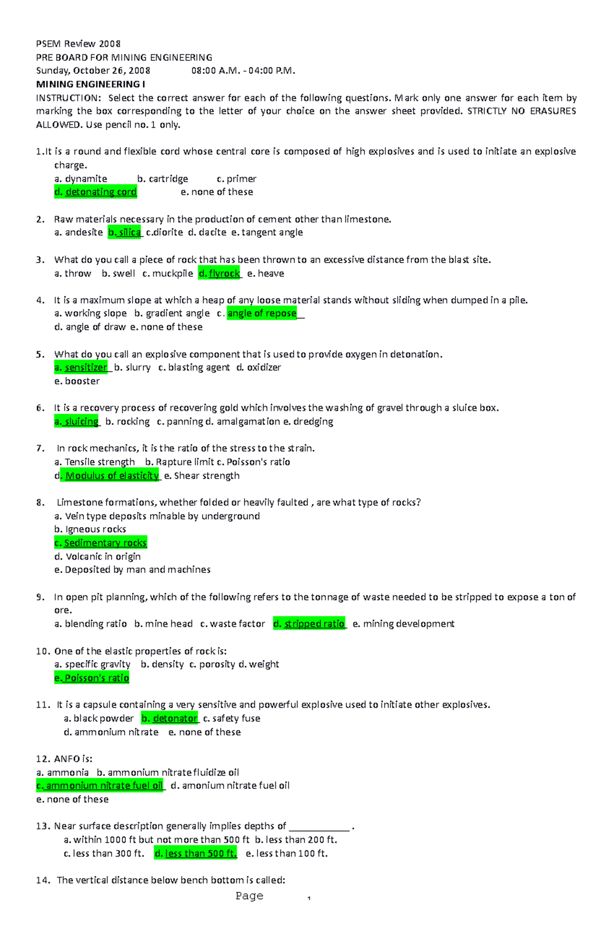 Two - Questions and answers to drill and blast - PSEM Review 2008 PRE ...