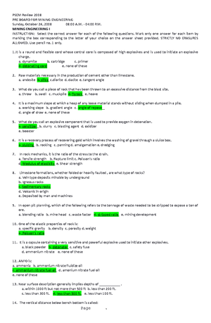 Drill-and-Blast Questionnaire - Mining Engineering I Drilling and Blasting Name: - Studocu