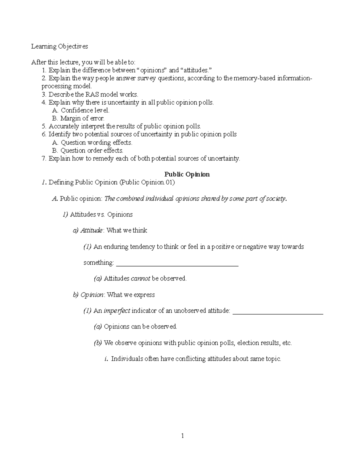 05 Public Opinion (F2018 ) - Learning Objectives After this lecture ...