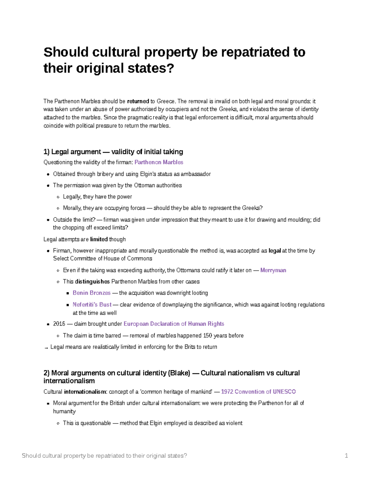 Cultural property essay plan - Should cultural property be repatriated ...