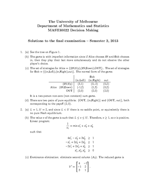 Assignment 2 MAST30002 2022 Canvas - MAST30022 Decision Making Assignment 2, Semester 1 2022 Due ...