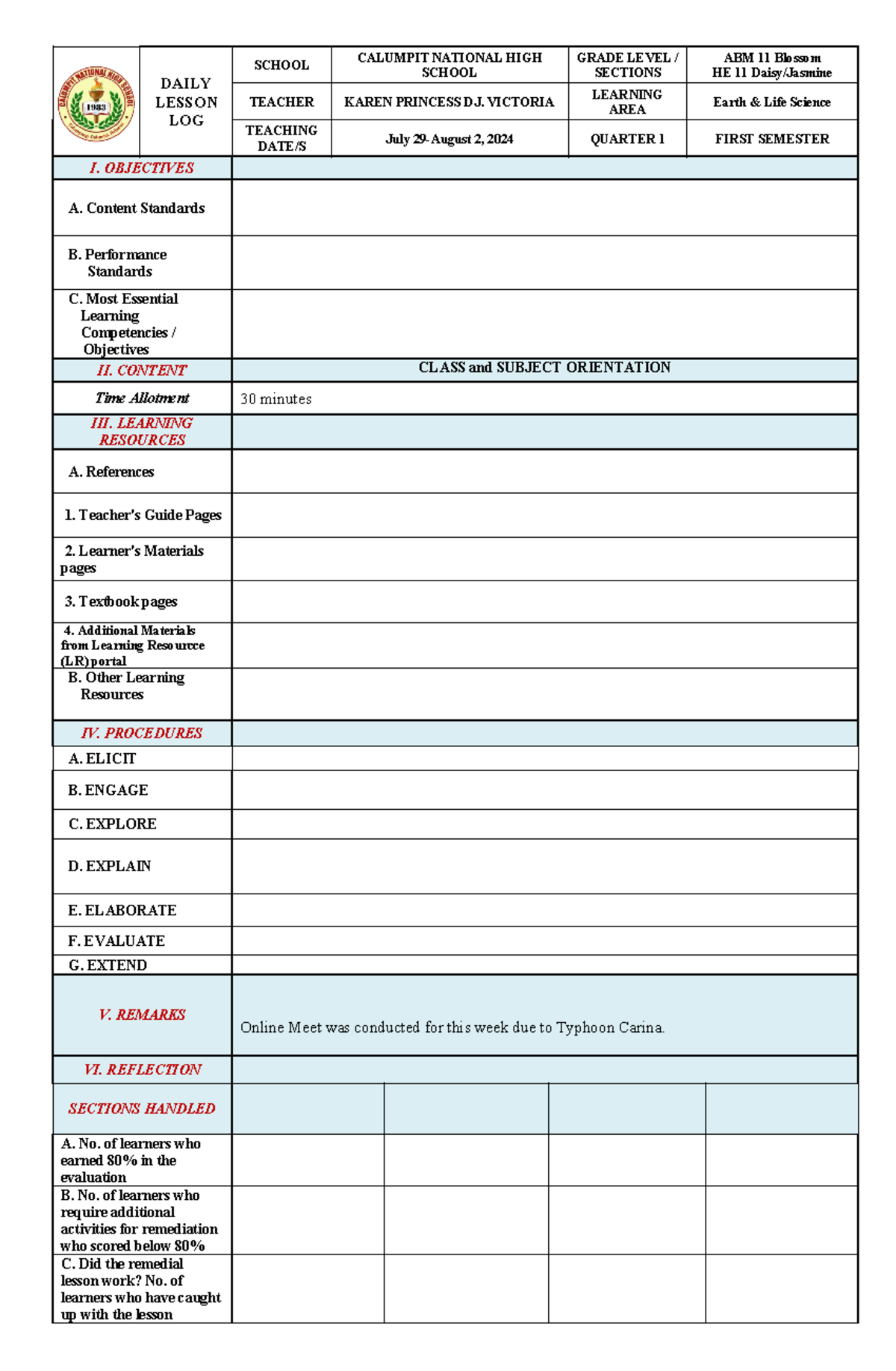 EALS-Week1-DLL - Lesson Plan - DAILY LESSON LOG SCHOOL CALUMPIT ...