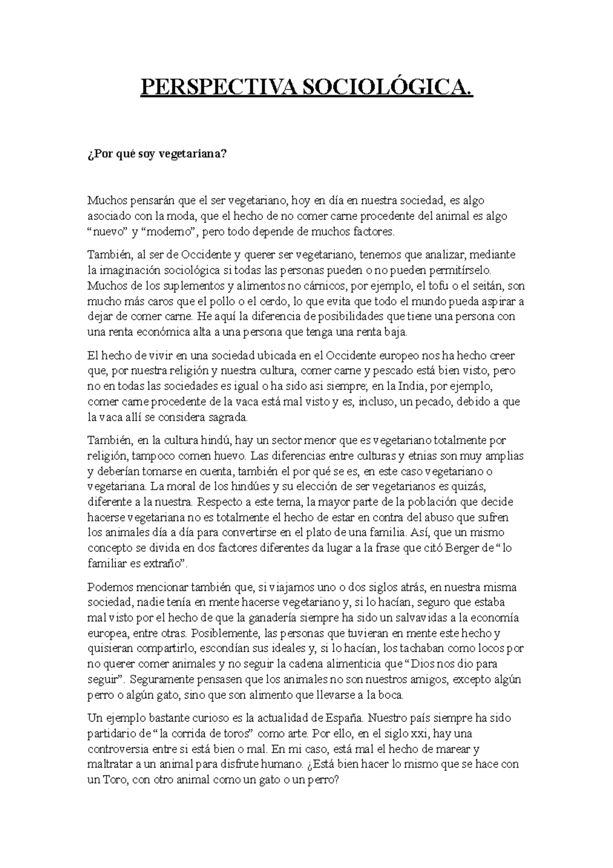 POR QUE SOY Vegetariana, Sociologia - PERSPECTIVA SOCIOLÓGICA. ¿Por qué ...