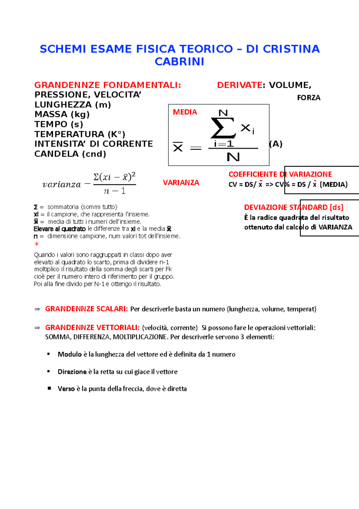Schemi Esame Fisica - Laurea in Dietistica - Professioni Sanitarie 1° Anno - SCHEMI ESAME FISICA ...