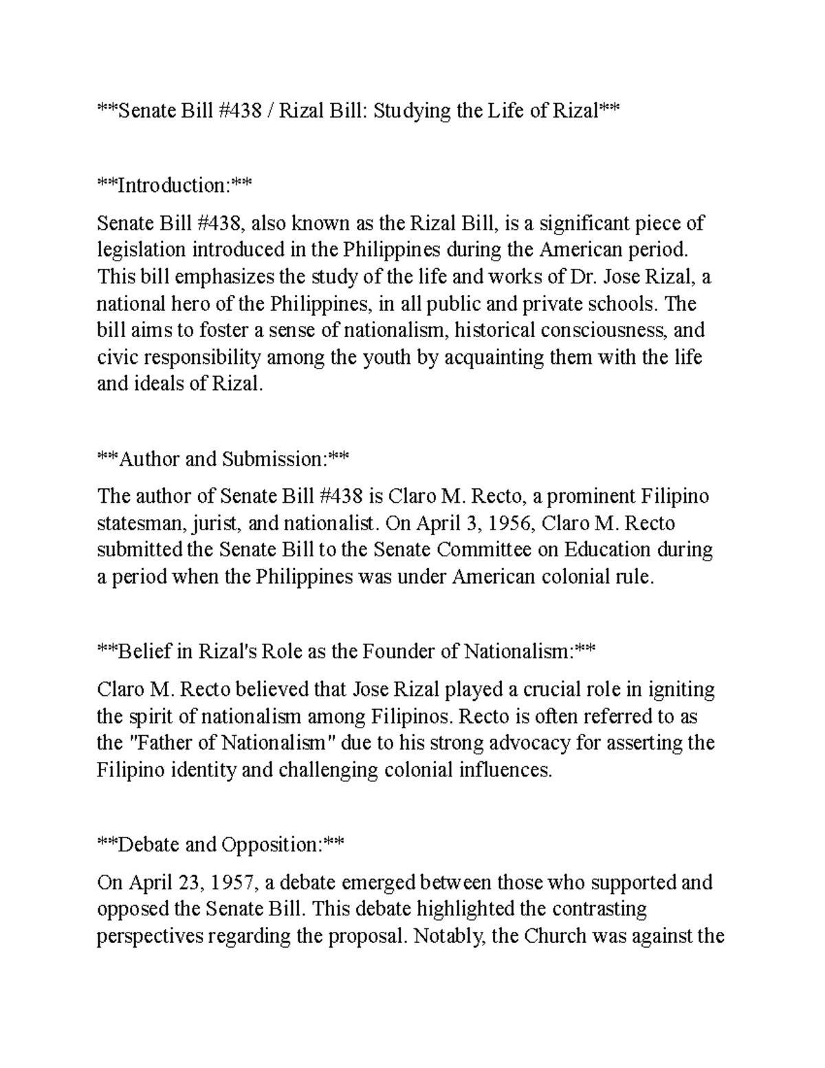 Nooooooootes - lol - Senate Bill #438 / Rizal Bill: Studying the Life ...
